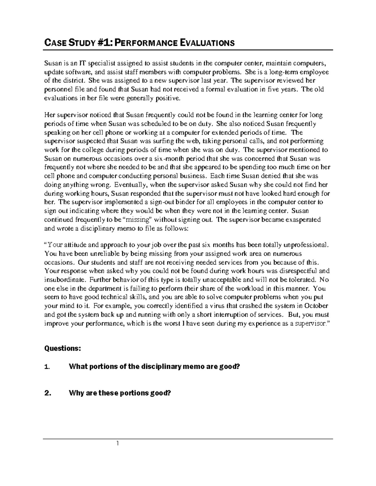 HRM Case Studies: Performance Evaluations and Disciplinary Actions - Studocu