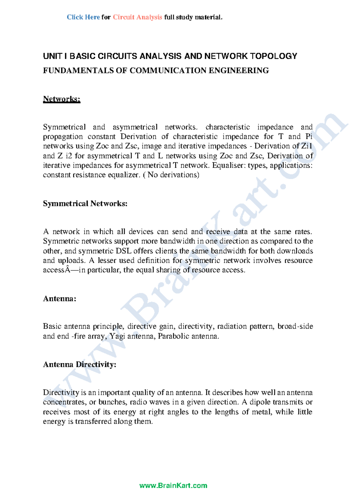 Circuit Analysis (ENGR 301) Lecture Notes: Concepts and Components ...