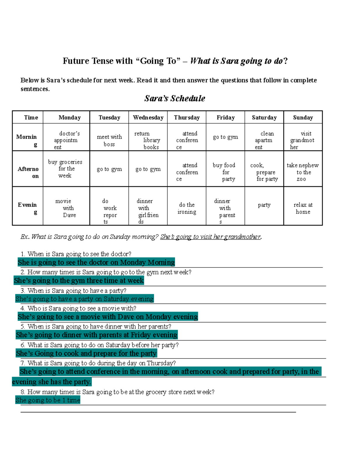 Future Will and Going To Exercises - Future Tense with “Going To ...