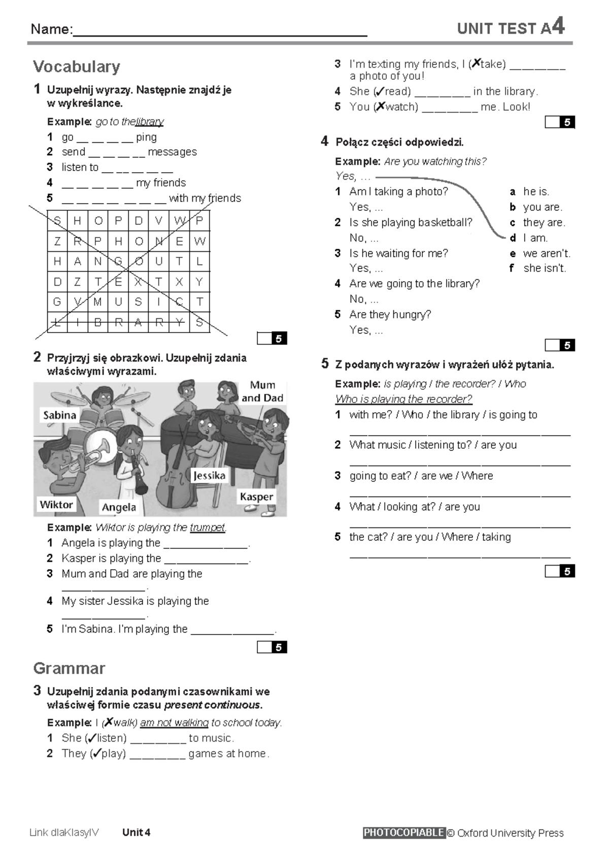 IV Unit 4 Test A: Present Continuous & Vocabulary Exercises - Studocu