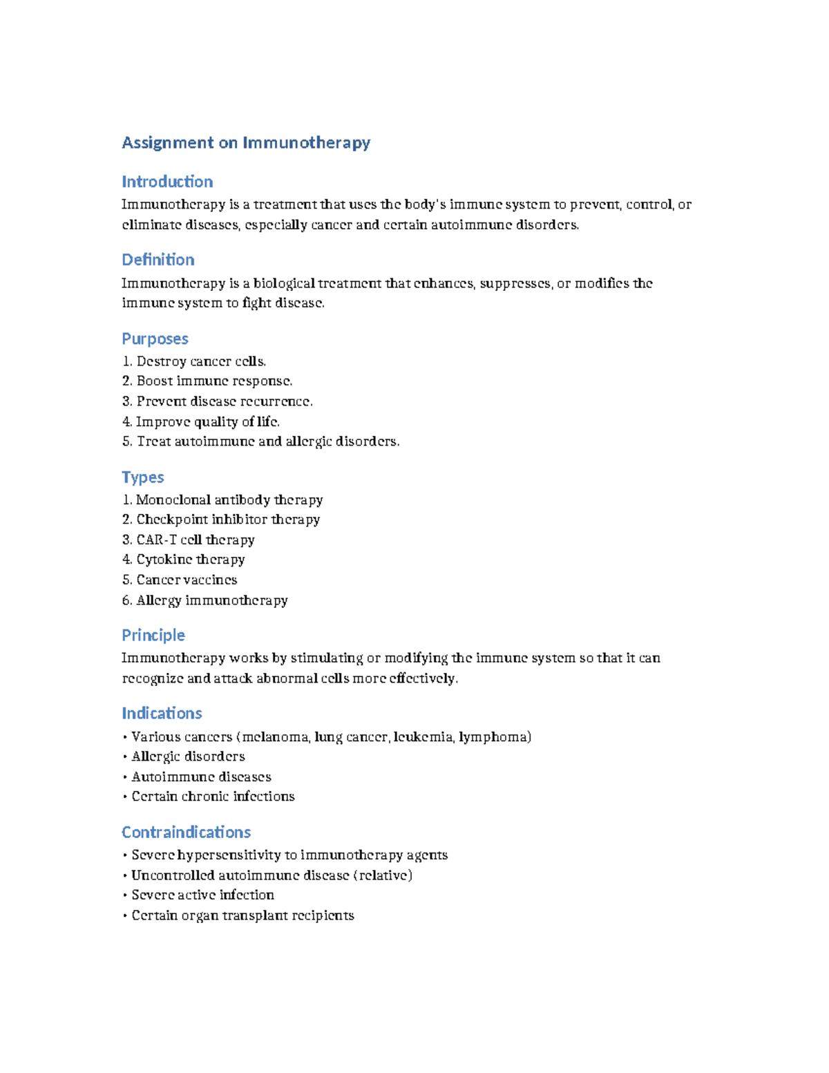 Immunotherapy Assignment: Overview and Key Concepts - Studocu