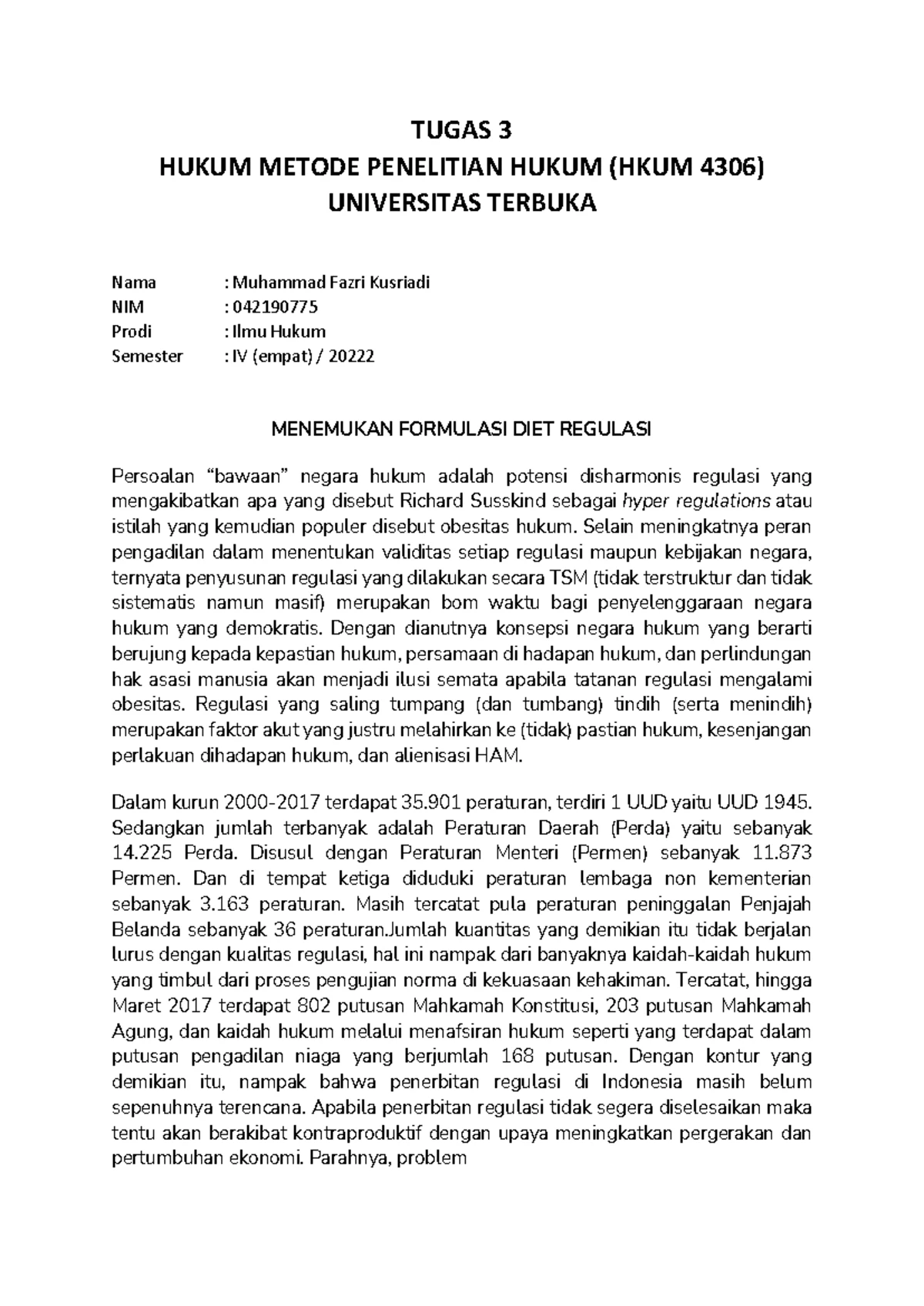 BJU hkum4306 tmk3 3 - NASKAH TUGAS MATA KULIAH UNIVERSITAS TERBUKA SEMESTER: 2022/23 (2023 ...
