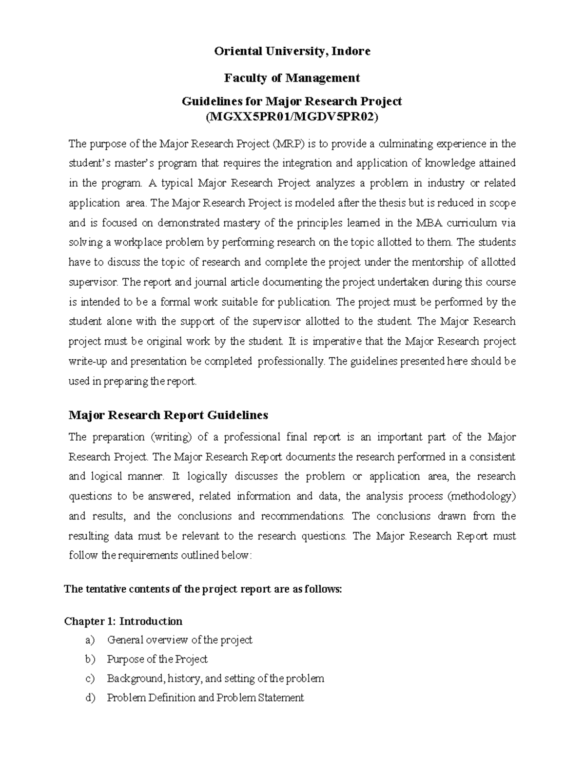 Major Research Project Guidelines (MGXX5PR01/MGDV5PR02) - Studocu
