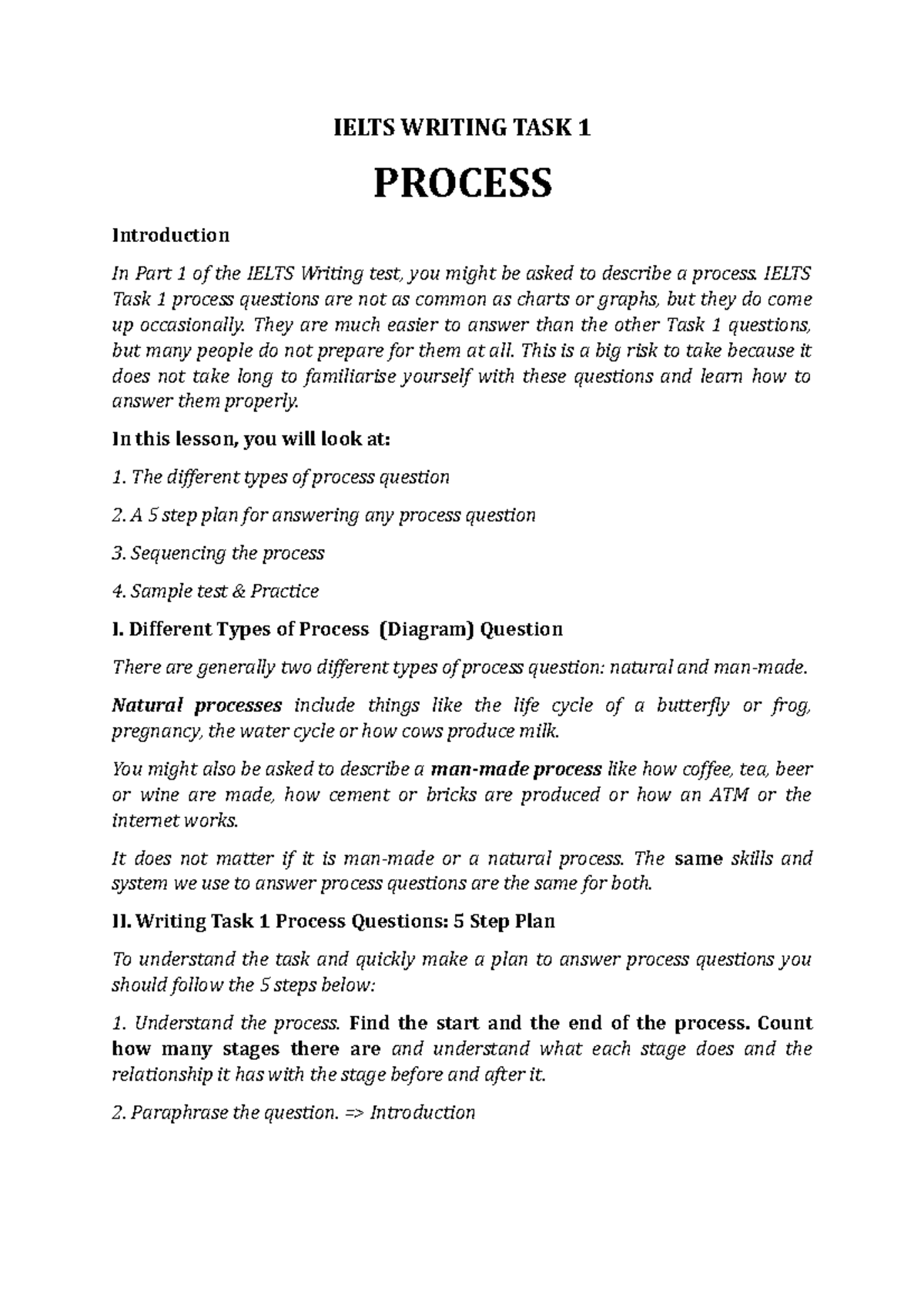 Lesson 11 handout - good - IELTS WRITING TASK 1 PROCESS Introduction In ...