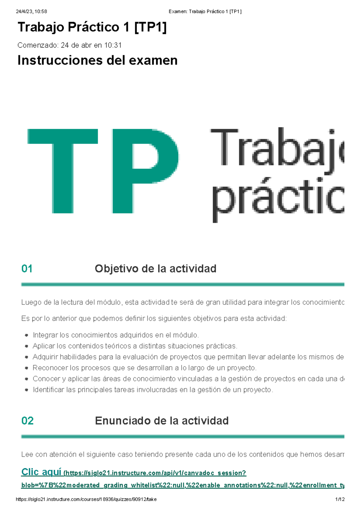 Trabajo Práctico 1 [TP1]: Evaluación y Desarrollo de Proyectos - Studocu