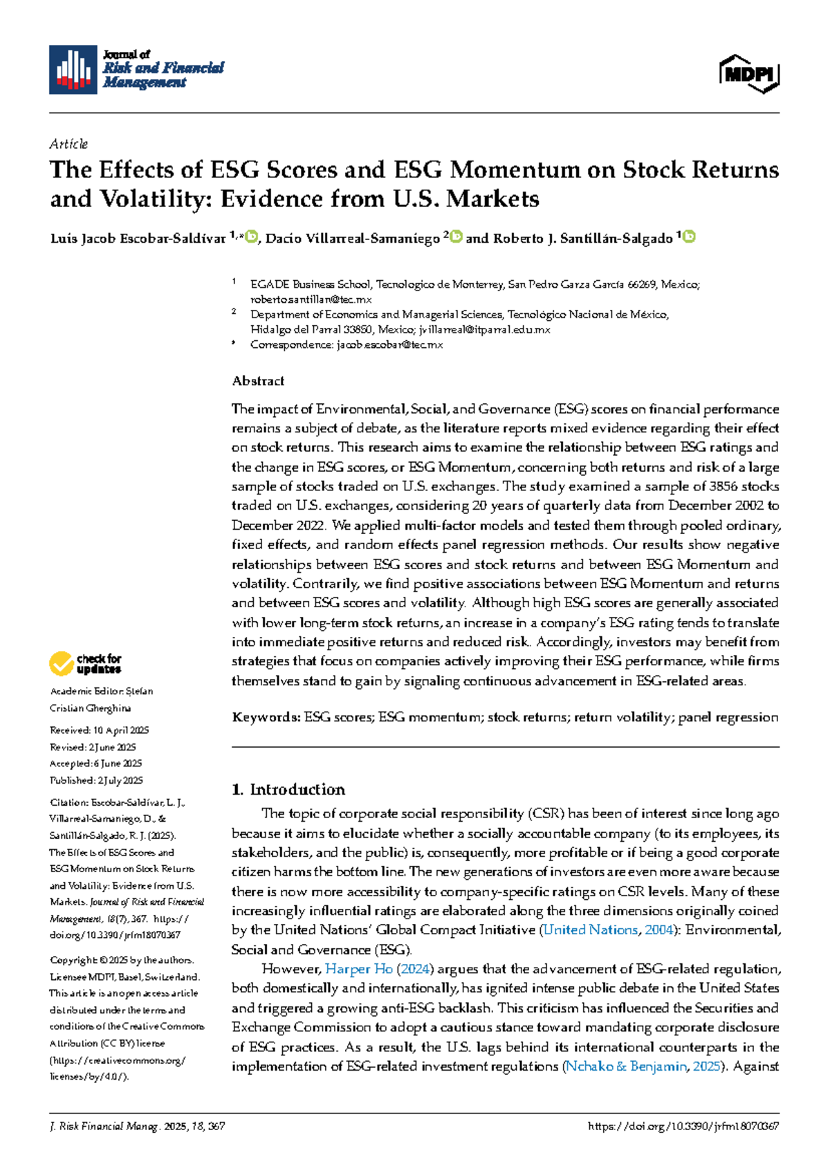 ESG Scores and Momentum: Impact on Stock Returns & Volatility (ECO 2025 ...