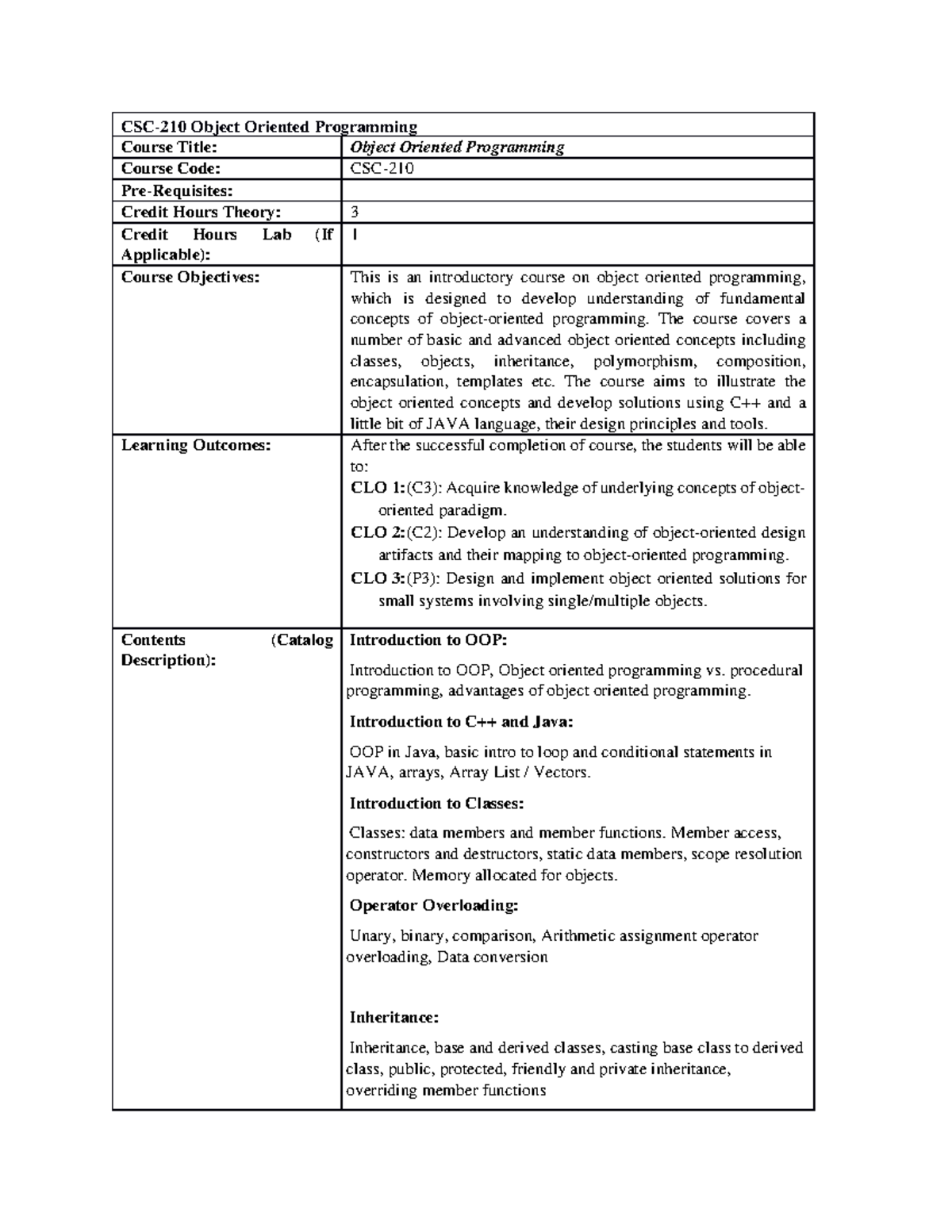 CSC-210 OOP Lecture Notes: Concepts and Programming Techniques - Studocu
