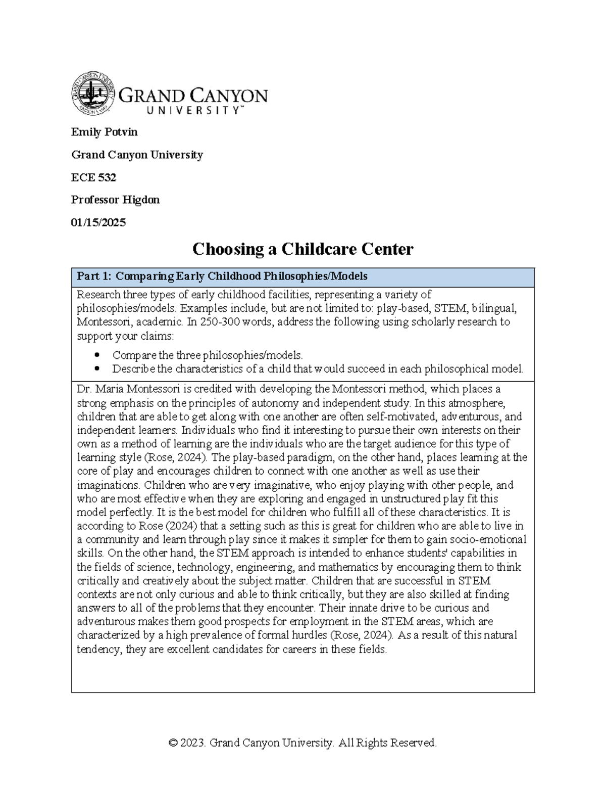 ECE-532-RS-T2-Choosing a Childcare Center - Emily Potvin Grand Canyon ...