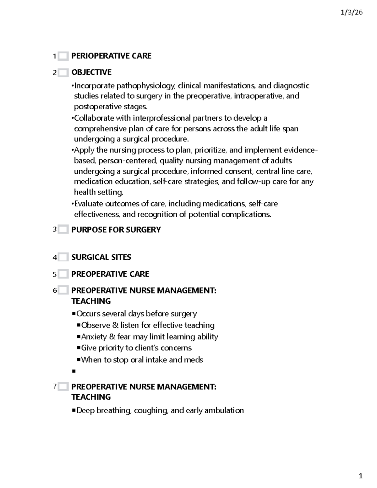 NURS 101: Comprehensive Perioperative Care Outline and Case Study - Studocu