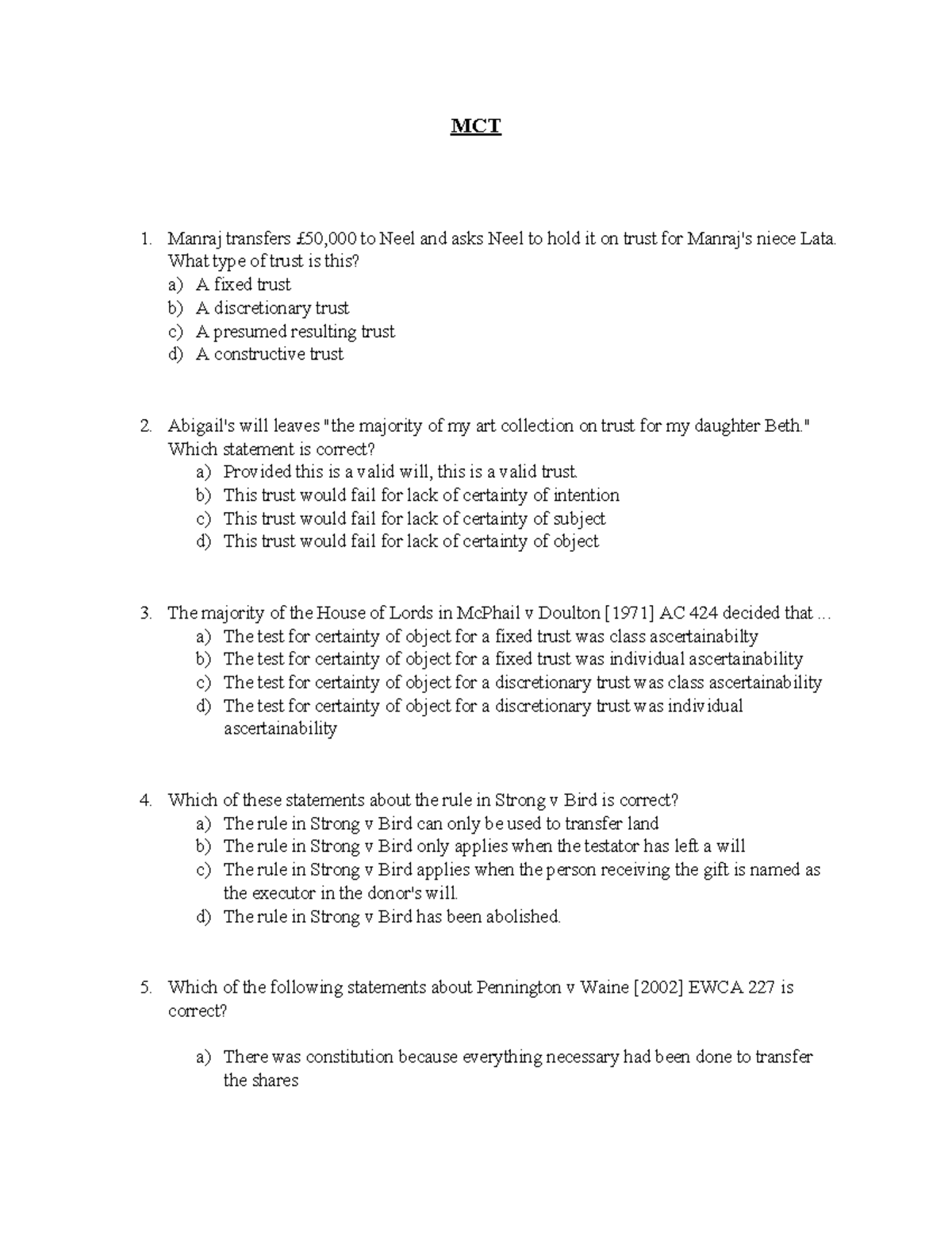 MCT-Task Questions on Trusts and Estates Law Analysis - Studocu