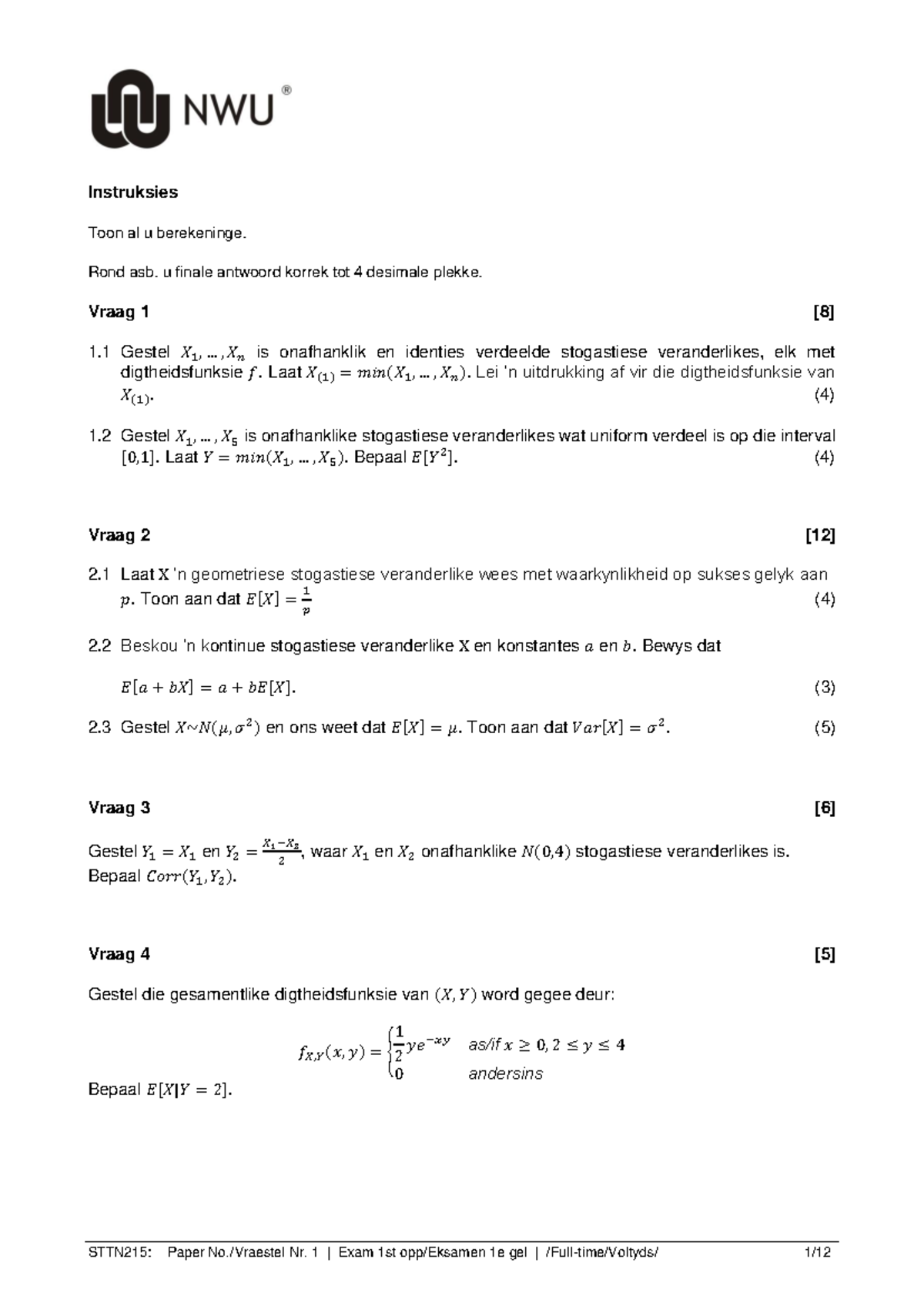 Sit Down Test STTN215: Exam Paper with Calculations and Solutions - Studocu