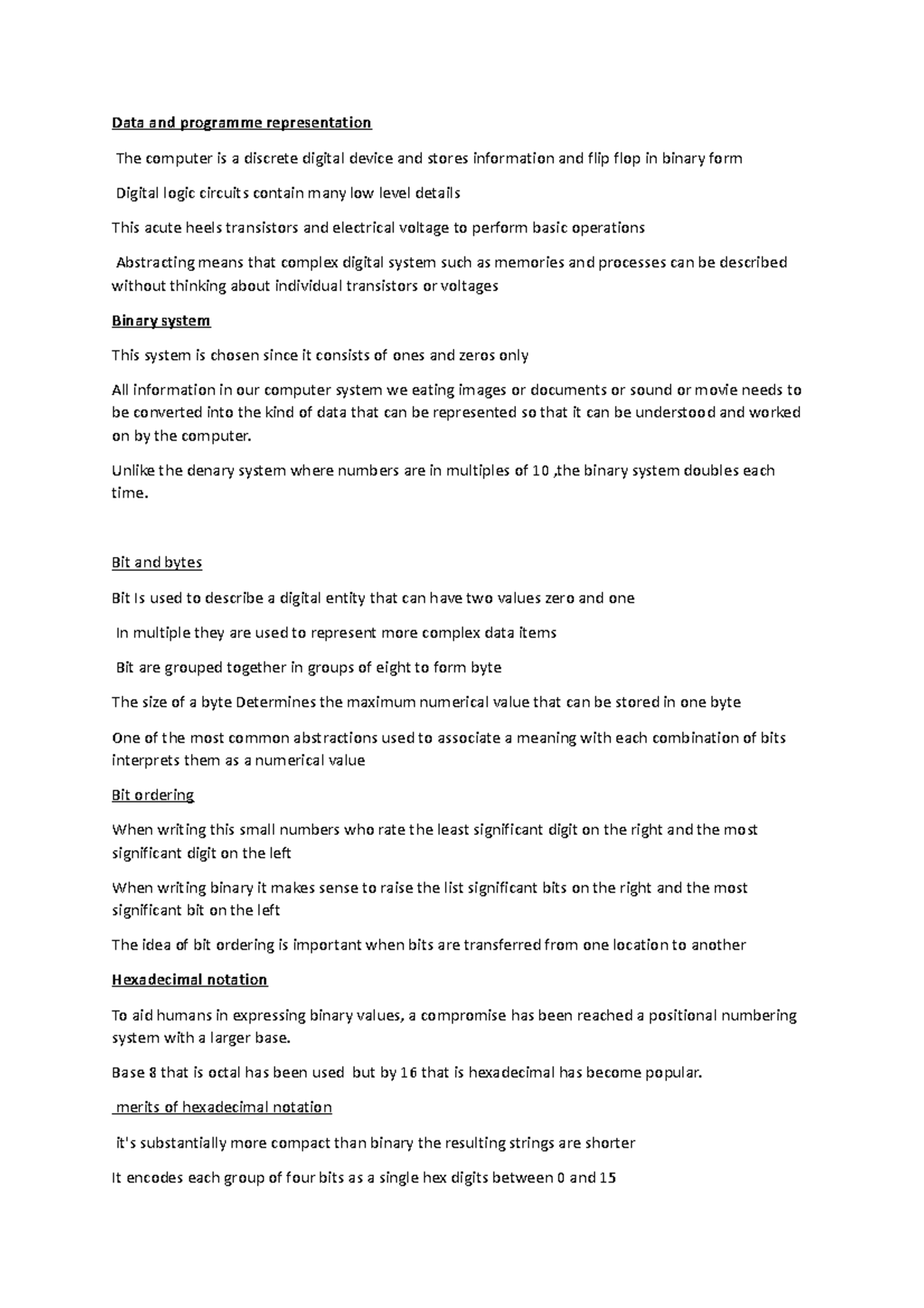 Lecture Notes on Data and Program Representation (CS101) - Studocu