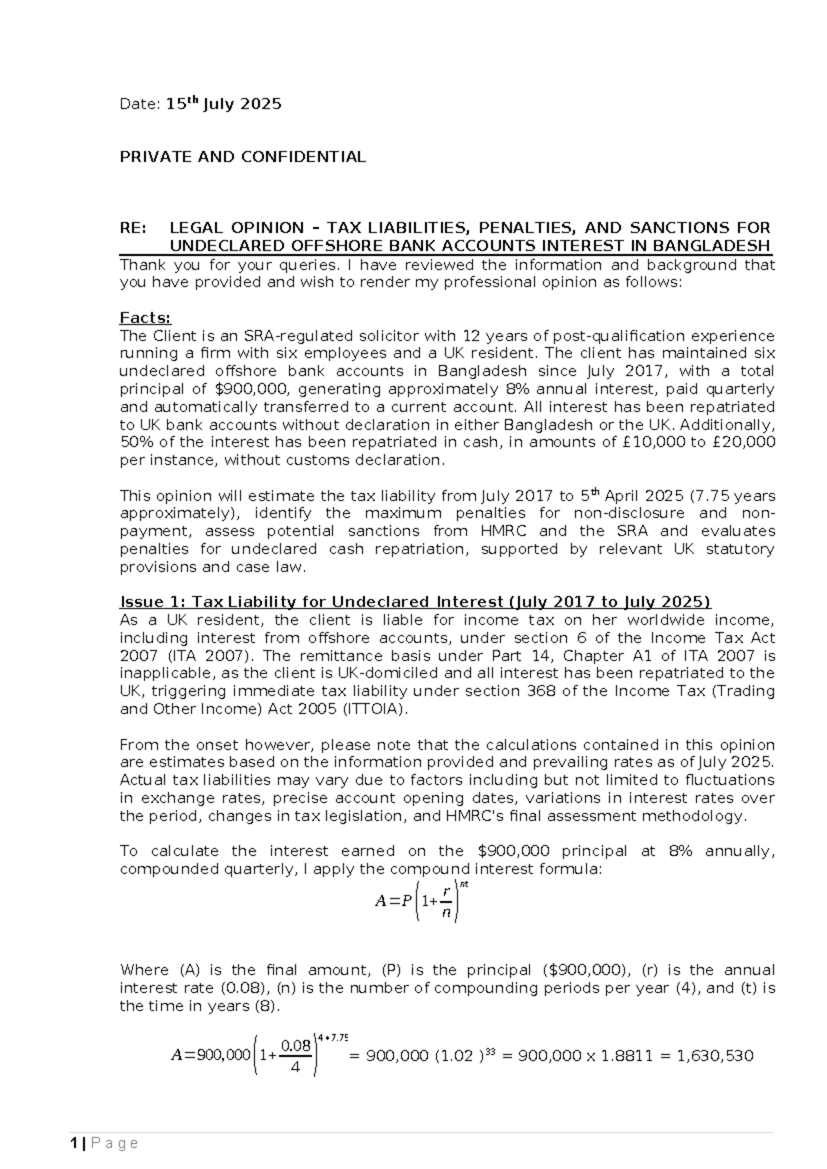 HMRC Tax Liability Advice: Legal Opinion on Offshore Accounts - Studocu