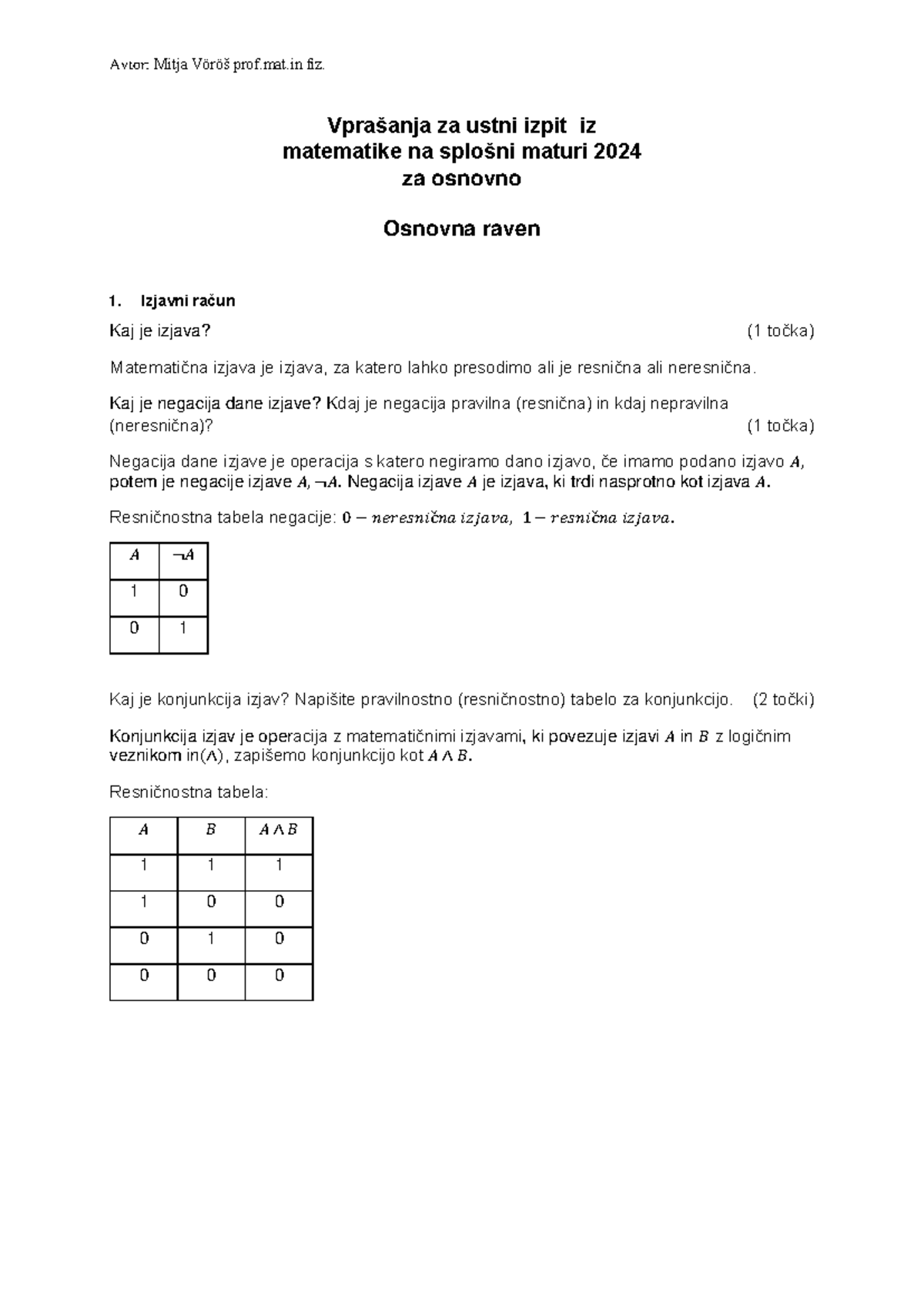 Vprašanja in odgovori za ustni izpit iz matematike MAT-2024 - Studocu