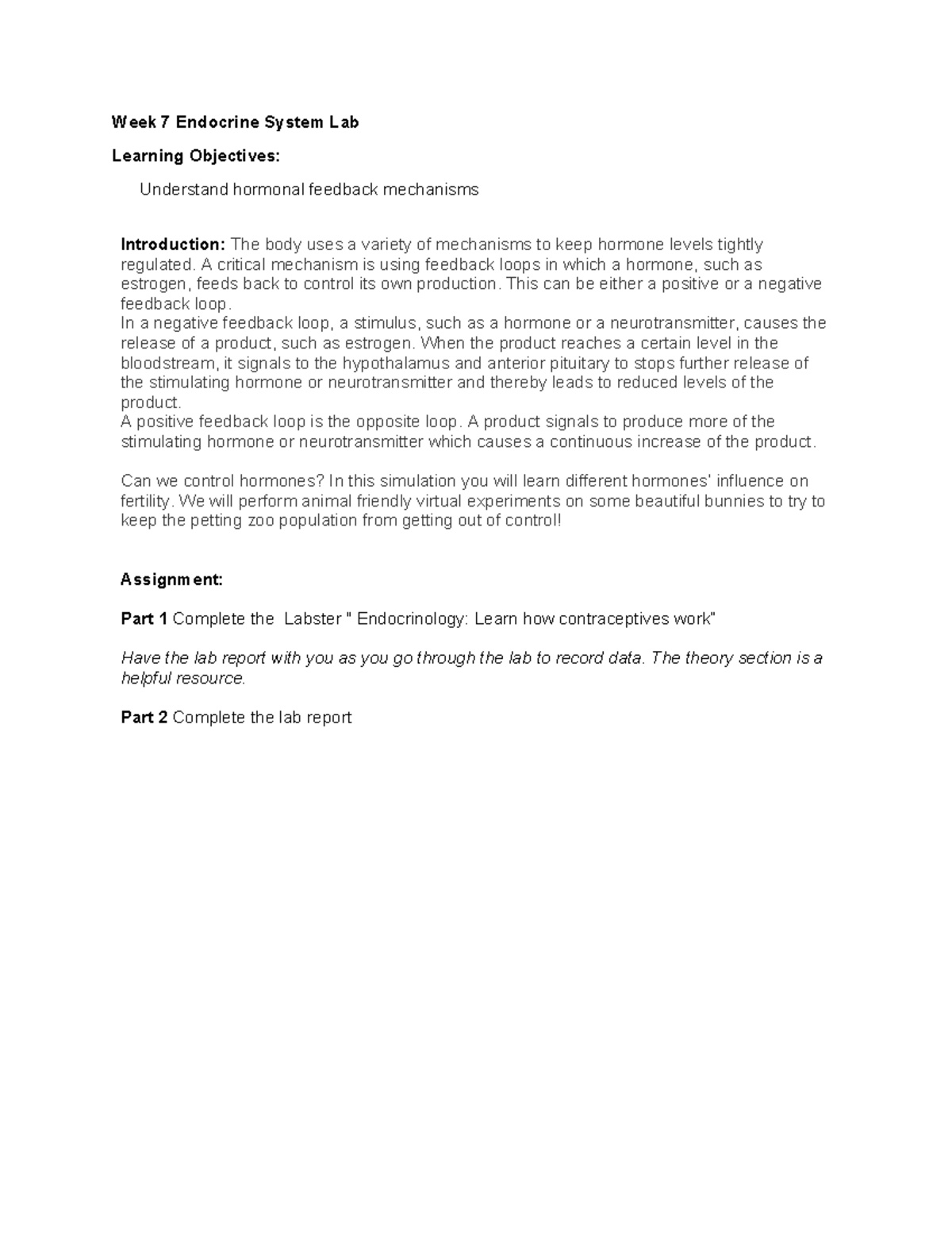 Virtual Lab Doc week 7 - worksheet. - Week 7 Endocrine System Lab ...