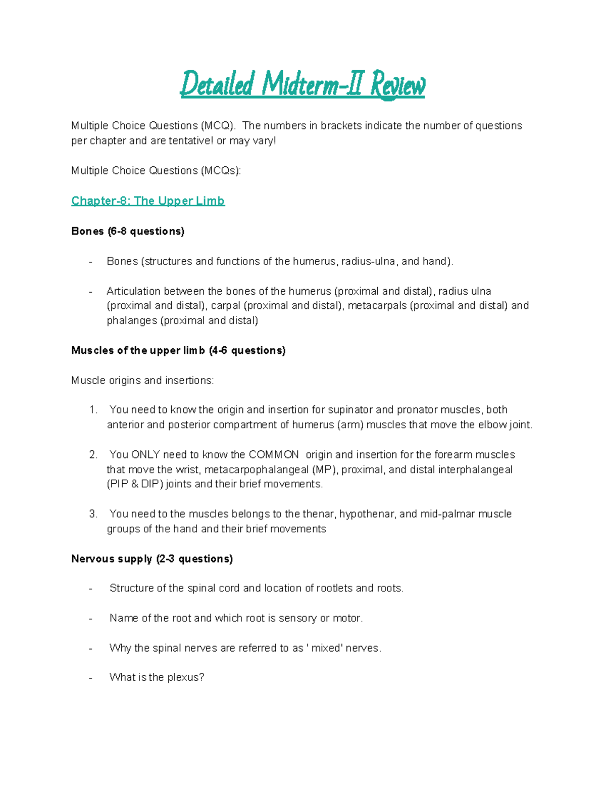 Detailed Midterm II Review - HLSC 120 - Detailed Midterm-II Review Multiple Choice Questions ...