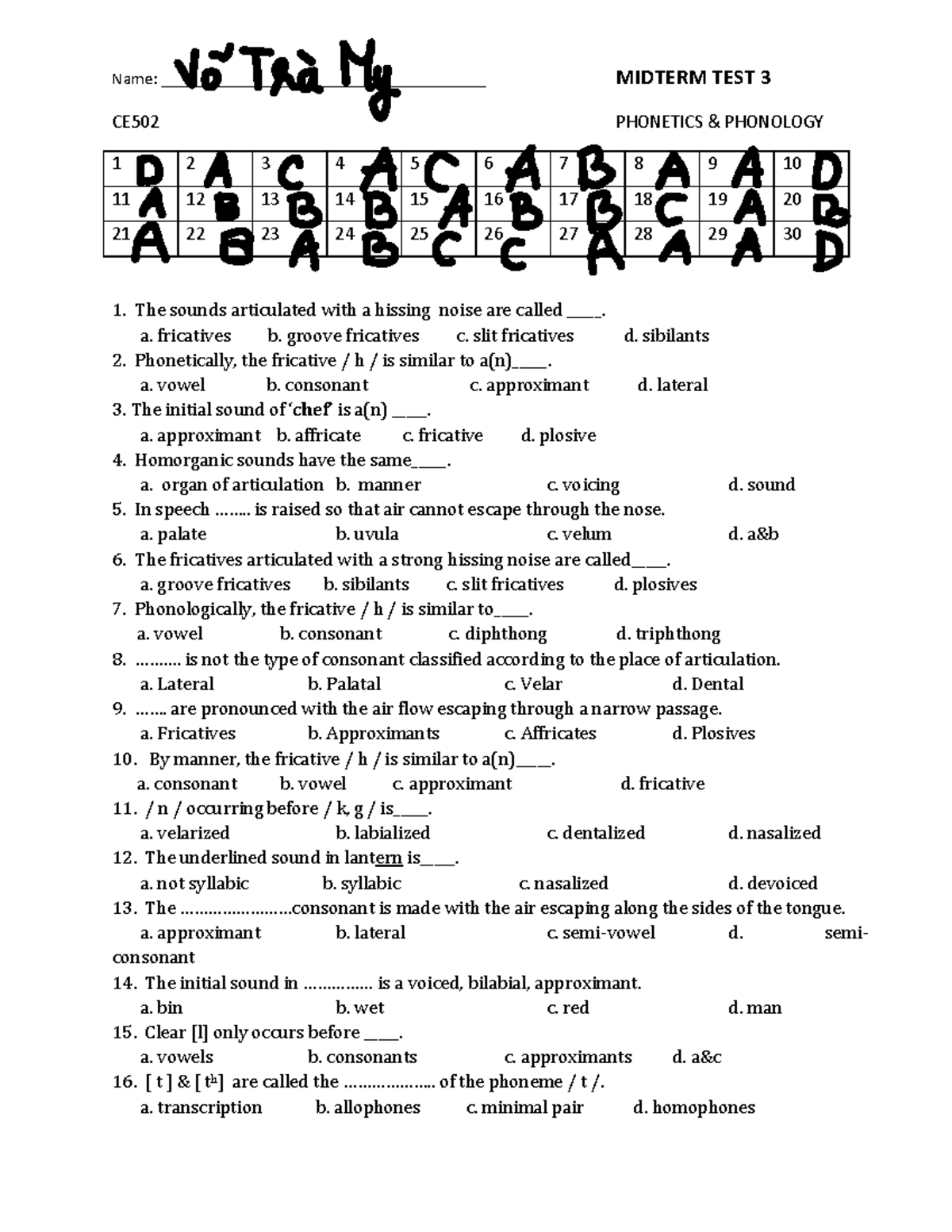 Midterm Test 3 CE502: Phonetics & Phonology Questions - Studocu