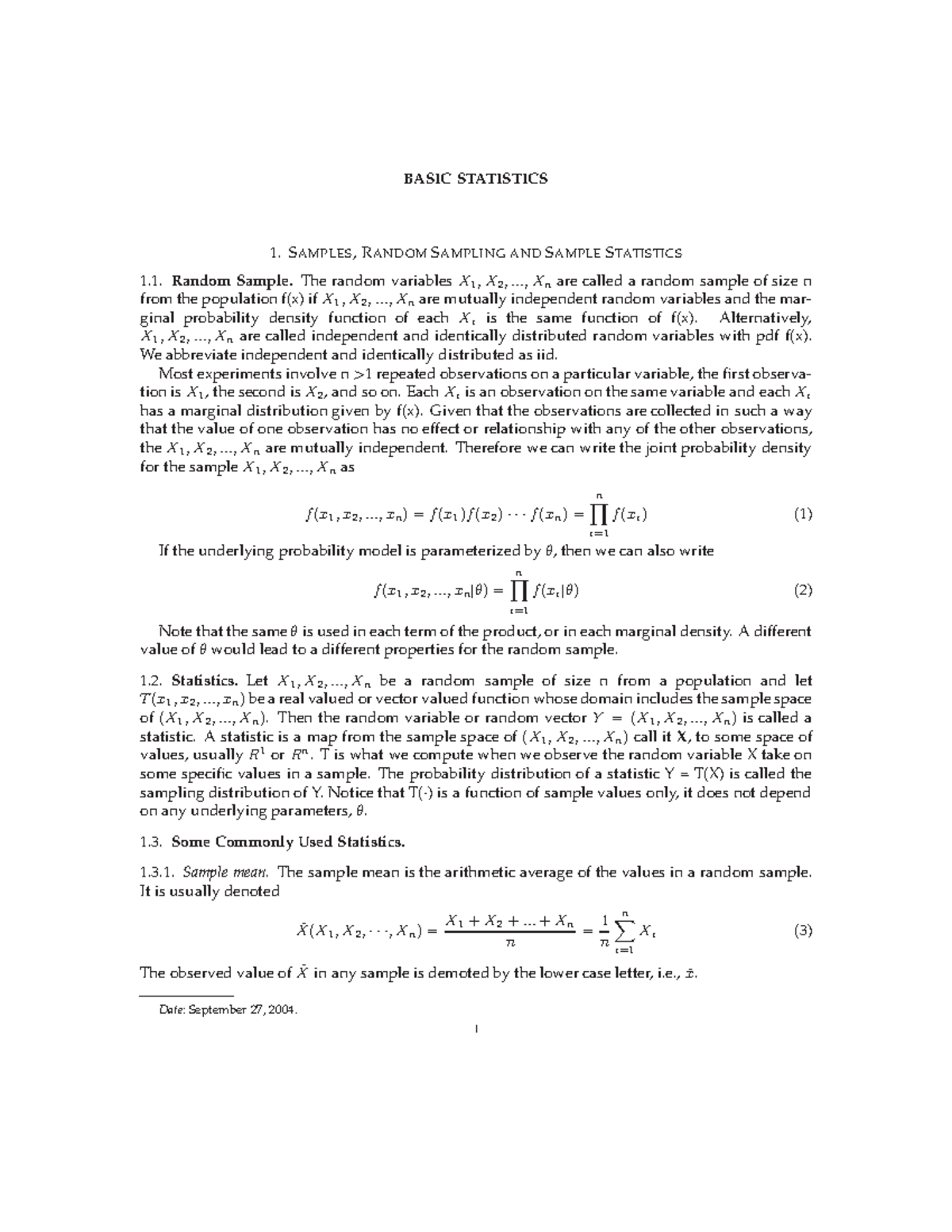 Basic stat 000 - Stat - 1. SAMPLES, RANDOM SAMPLING AND SAMPLE ...