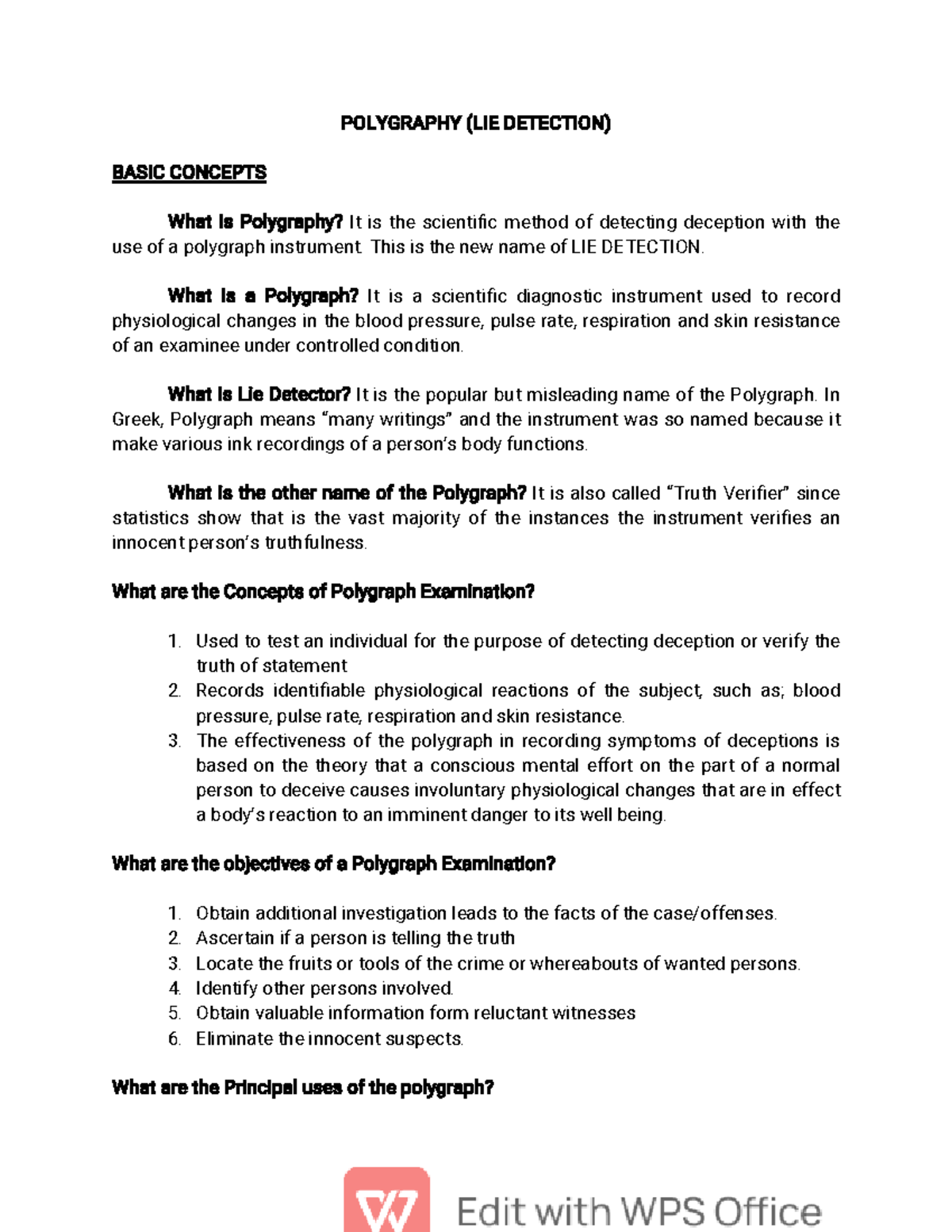 Criminalists- Polygraphy (LIE Detection) - POLYGRAPHY (LIE DETECTION) BASIC CONCEPTS What is ...
