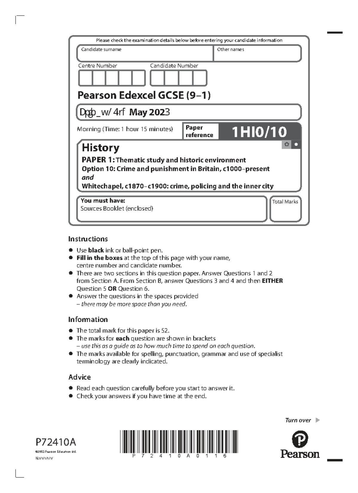 2025 GCSE Edexcel History Paper 1: Crime and Punishment Exam Details ...