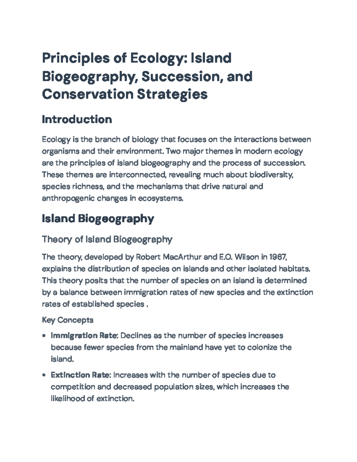 Principles of Ecology (BIO 101): Island Biogeography & Succession ...