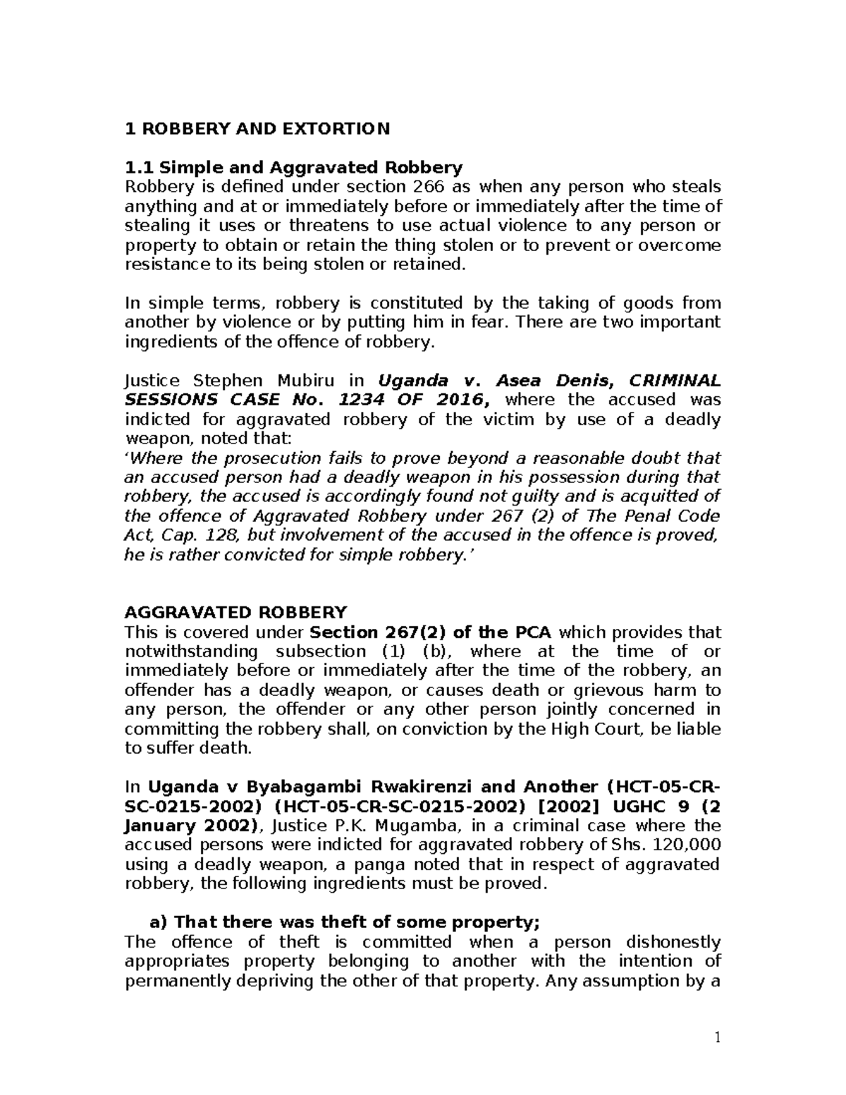 Class Notes: Robbery, House Breaking & Criminal Trespass (LAW 101 ...