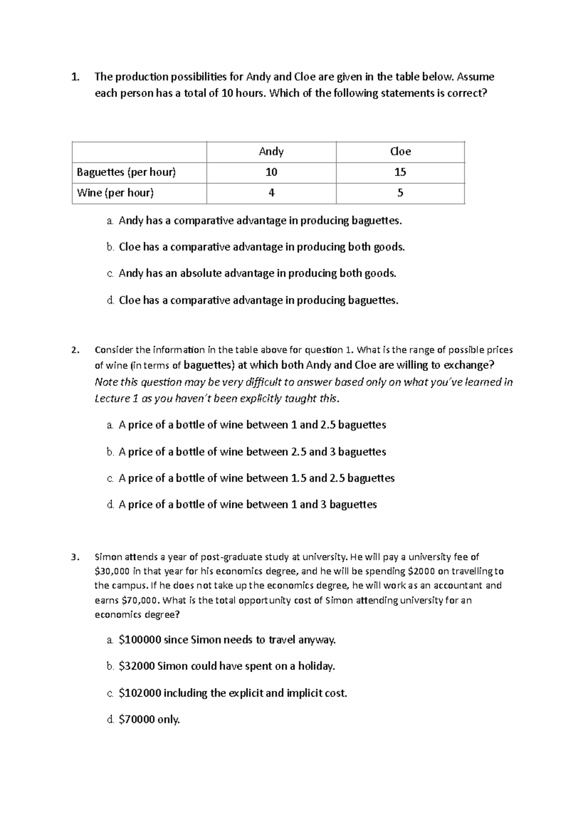 Topic 1 ECON: Comparative Advantage and Production Possibilities ...