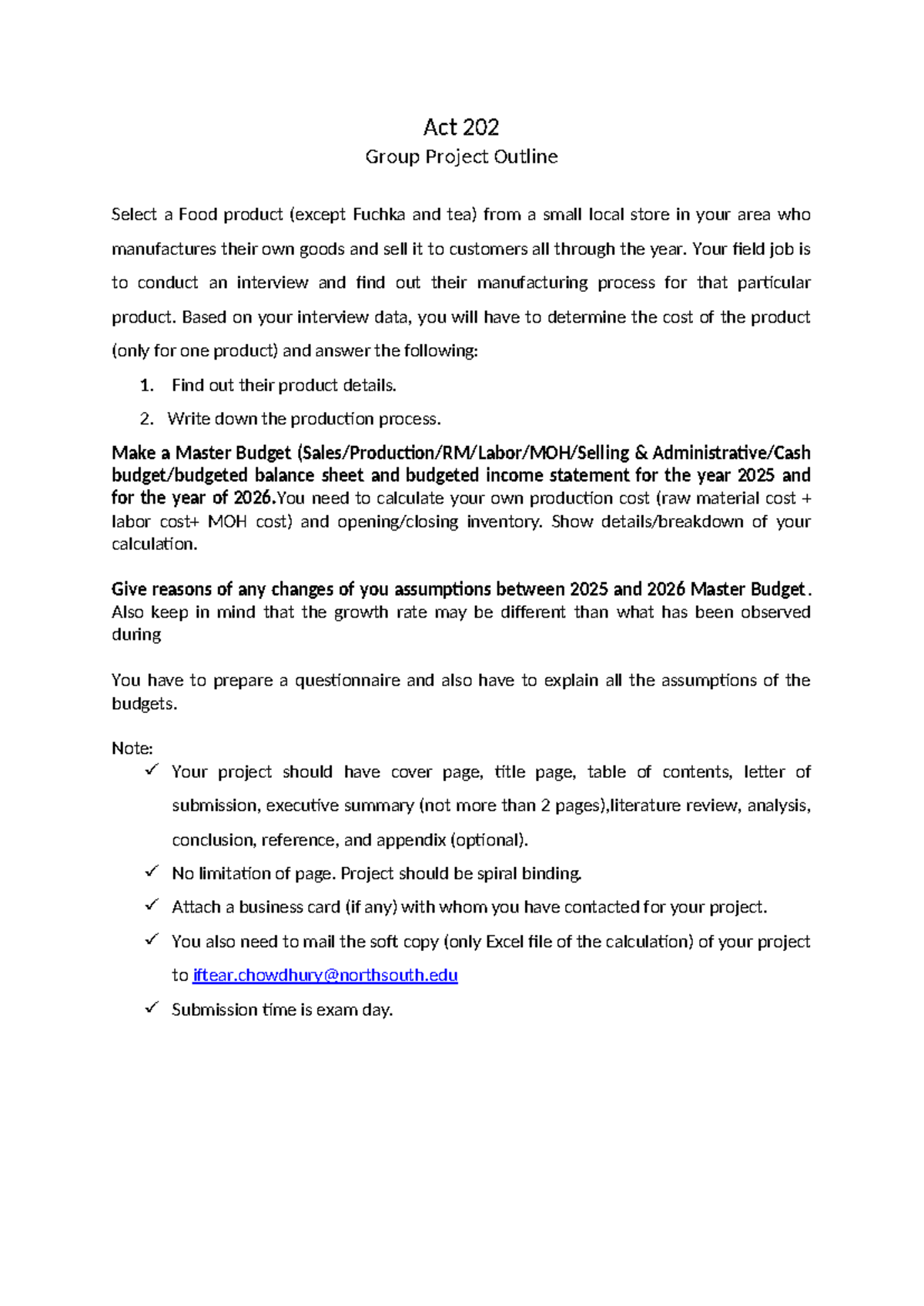 Act 202 Group Project Outline: Food Product Analysis & Budgeting - Studocu