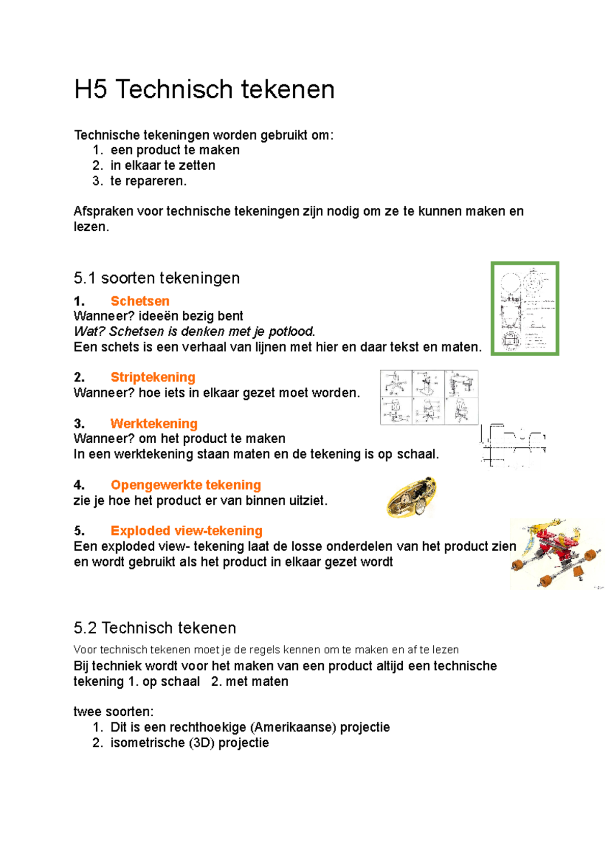 H5 Technisch Tekenen: Basisprincipes en Soorten Tekeningen - Studeersnel
