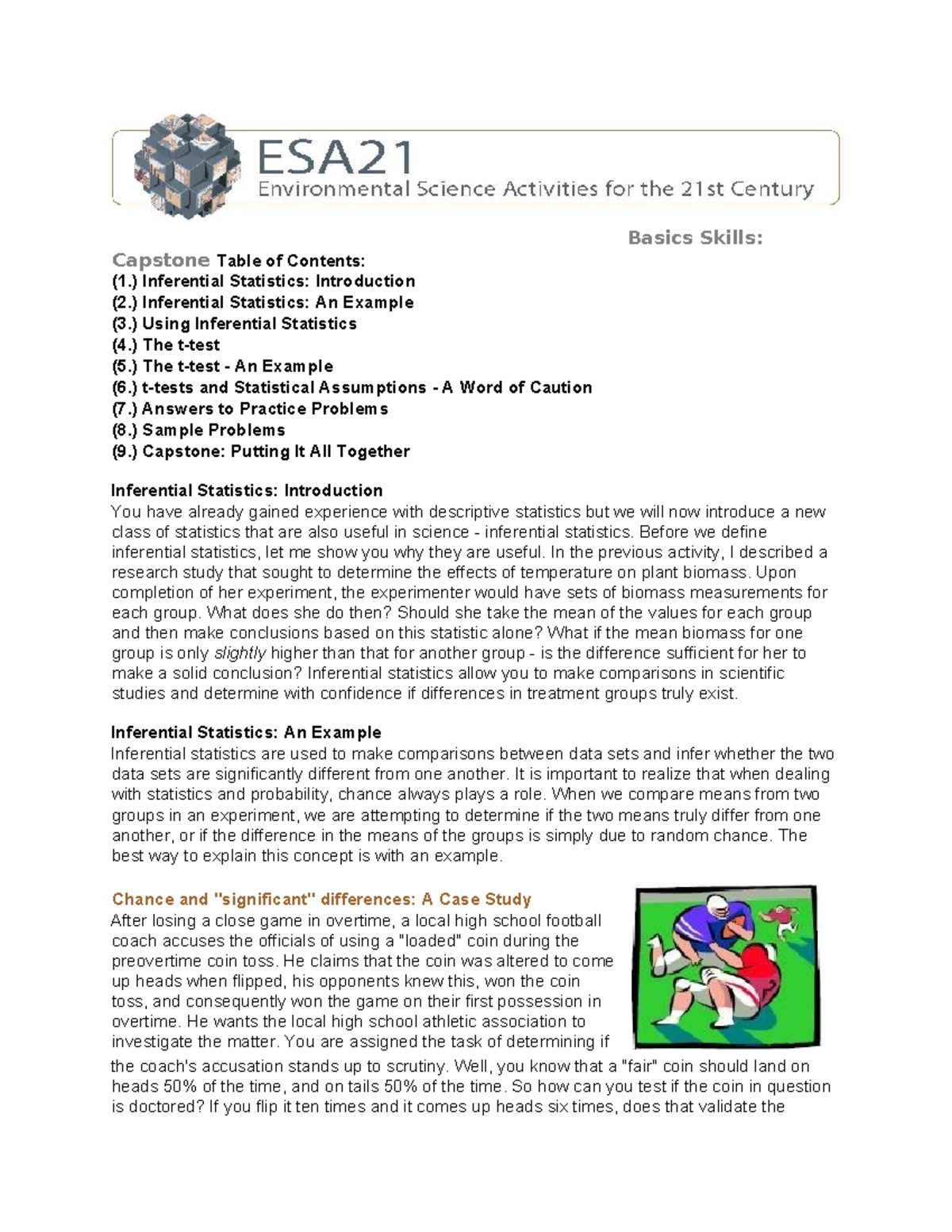 Capstone: Experiments & Inferential Statistics Overview - ESA 21 Module - Studocu