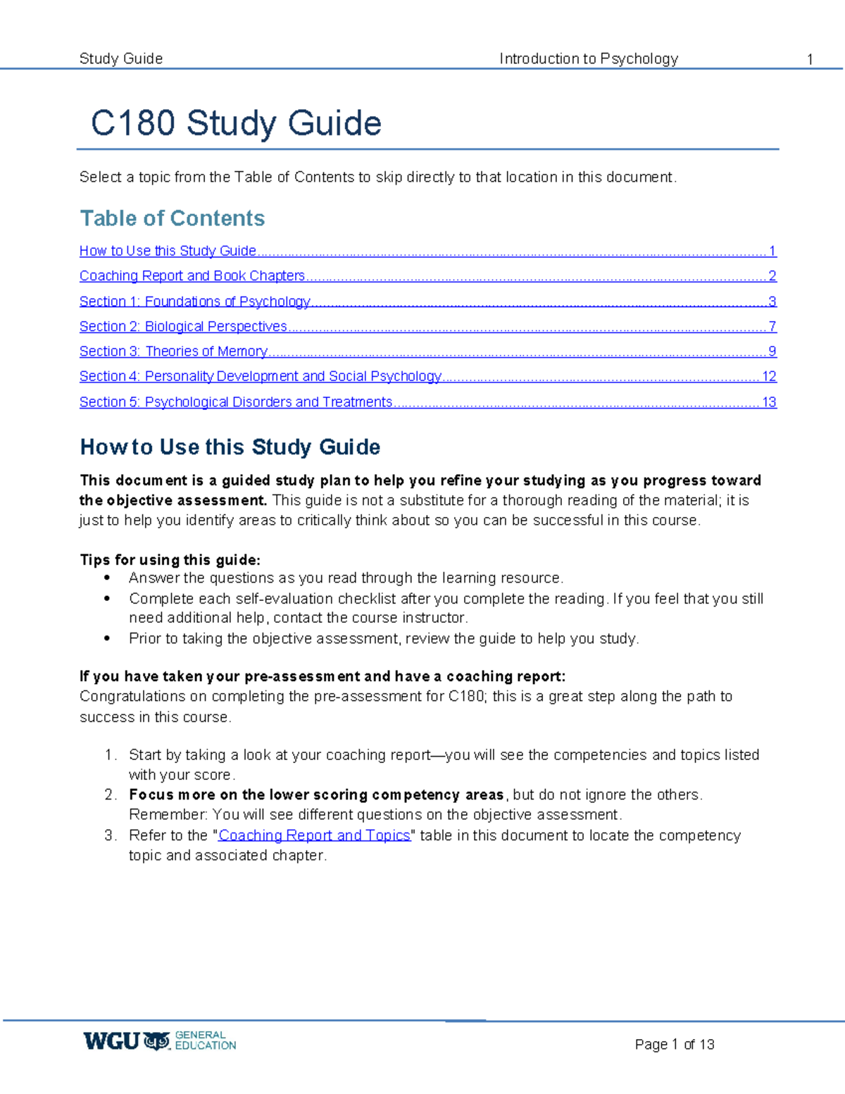 C180 Study Guide: Key Concepts in Psychology and Assessments - Studocu