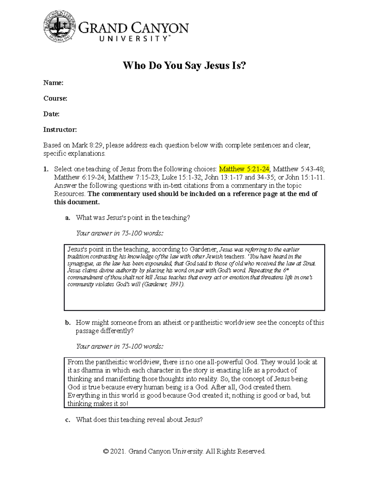 CWV101 Topic 4 Assignment: Understanding Jesus' Identity and Teachings ...