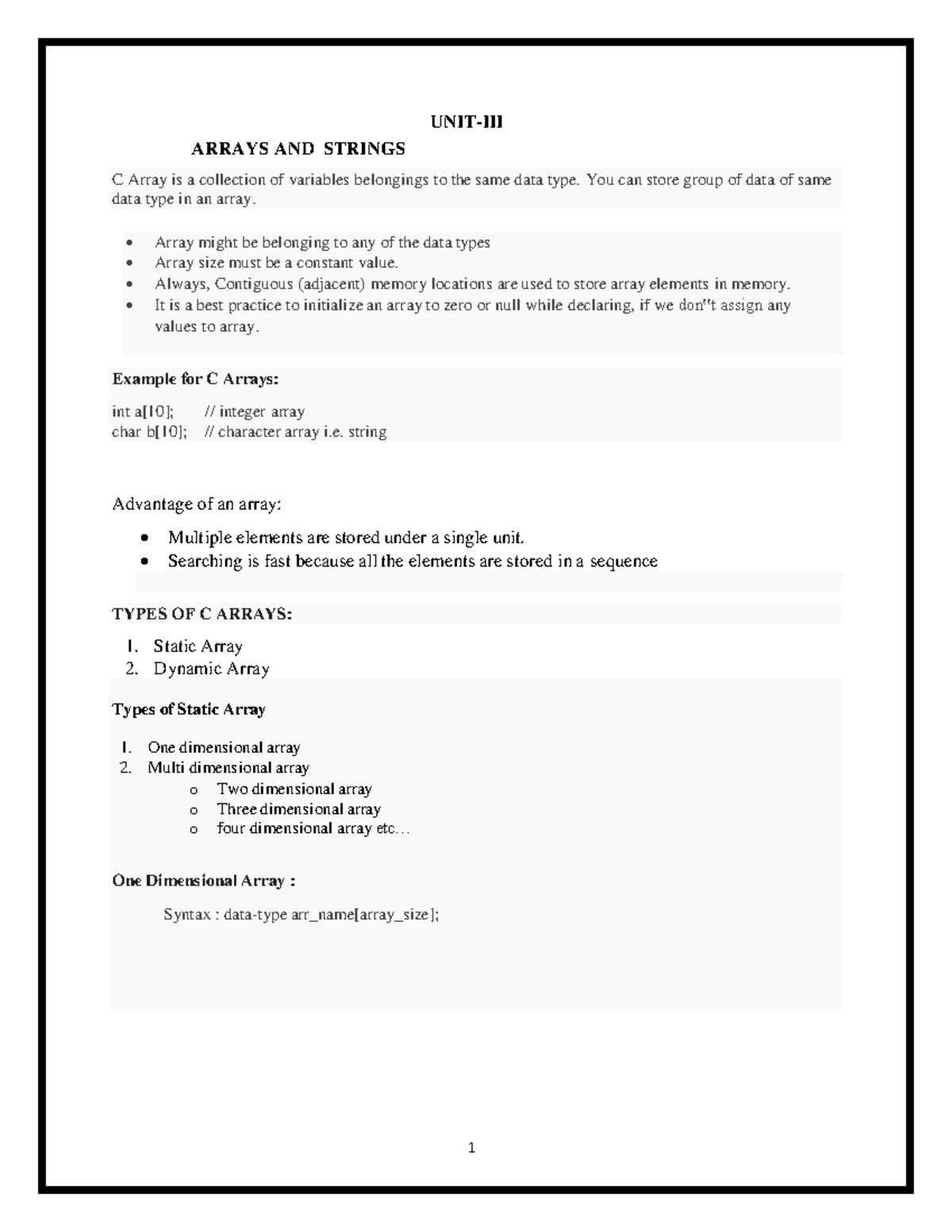 UNIT3-CP: C Arrays and Strings Overview and Functions - Studocu