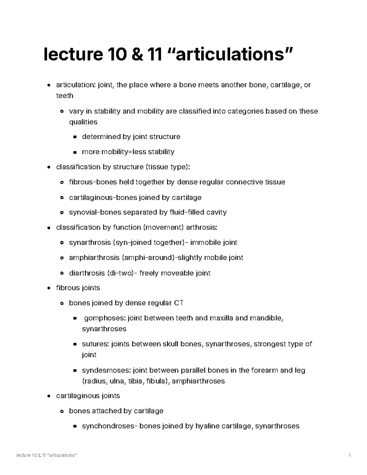 Lecture 10-11: Articulations and Joint Classifications - Studocu