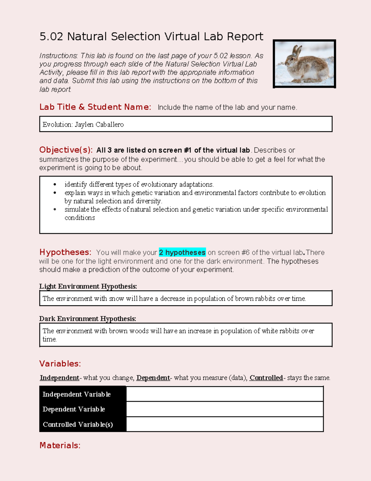 5.02 Virtual Lab Report on Natural Selection: Summary & Data Analysis ...