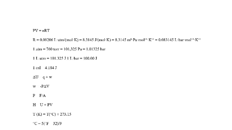Chem 110 Equation Sheet: Key Formulas and Constants - Studocu