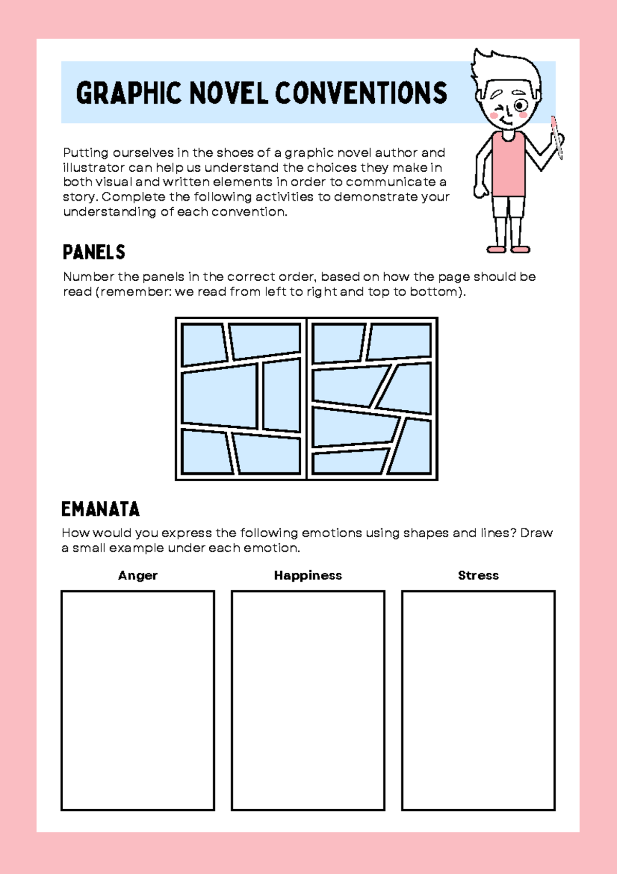 Graphic Novel Conventions Activity Worksheet - Panels Putting ourselves ...