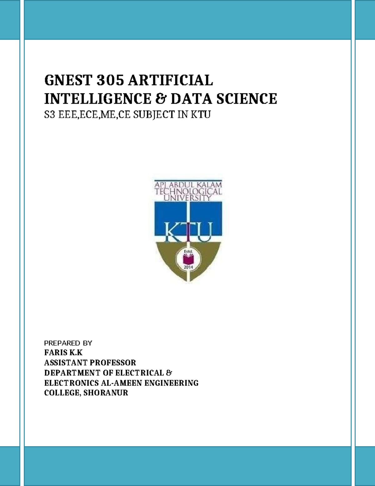 GNEST 305 Unsupervised Learning in AI & Data Science Module I - Studocu