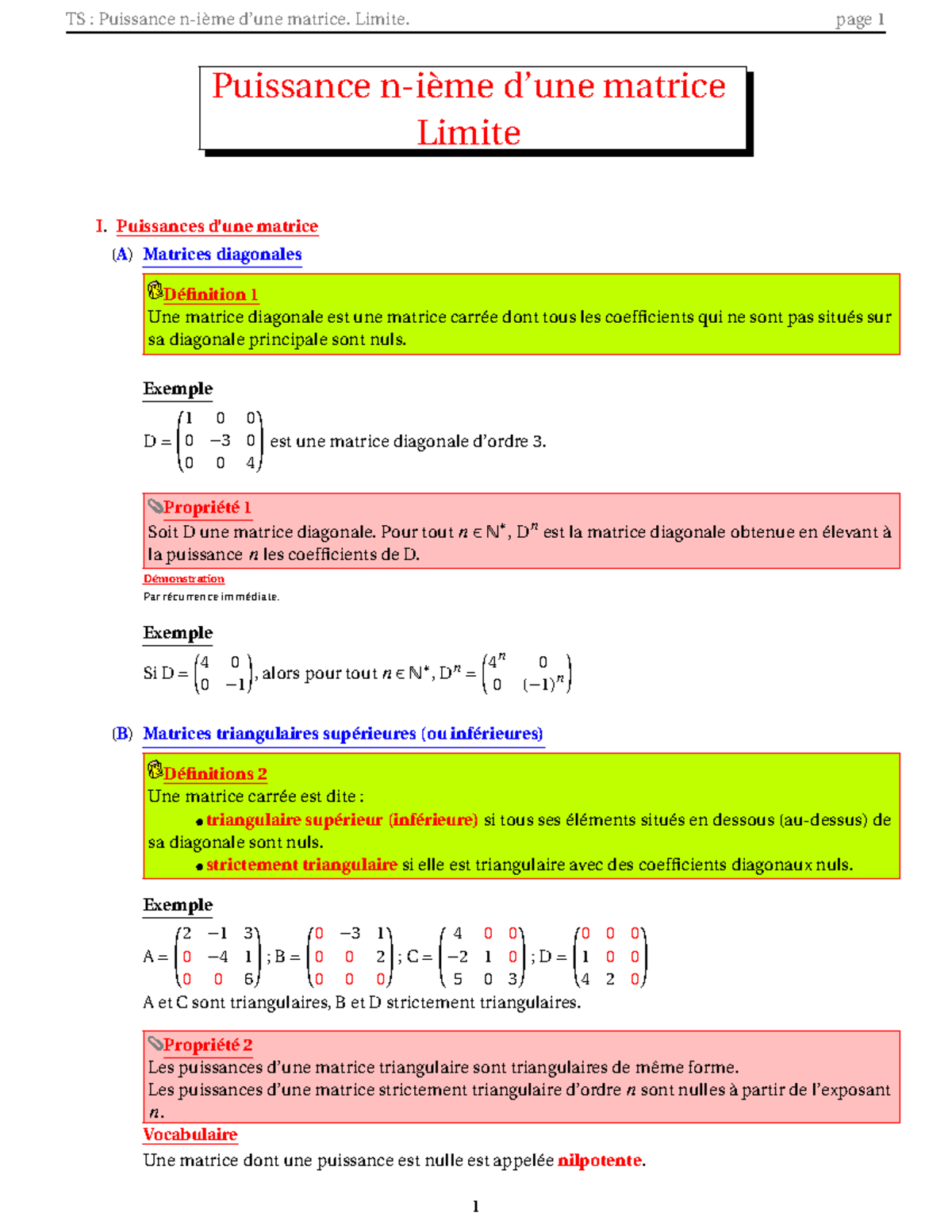 Puissances de Matrice et Limites - Maths Cours 101 - Studocu