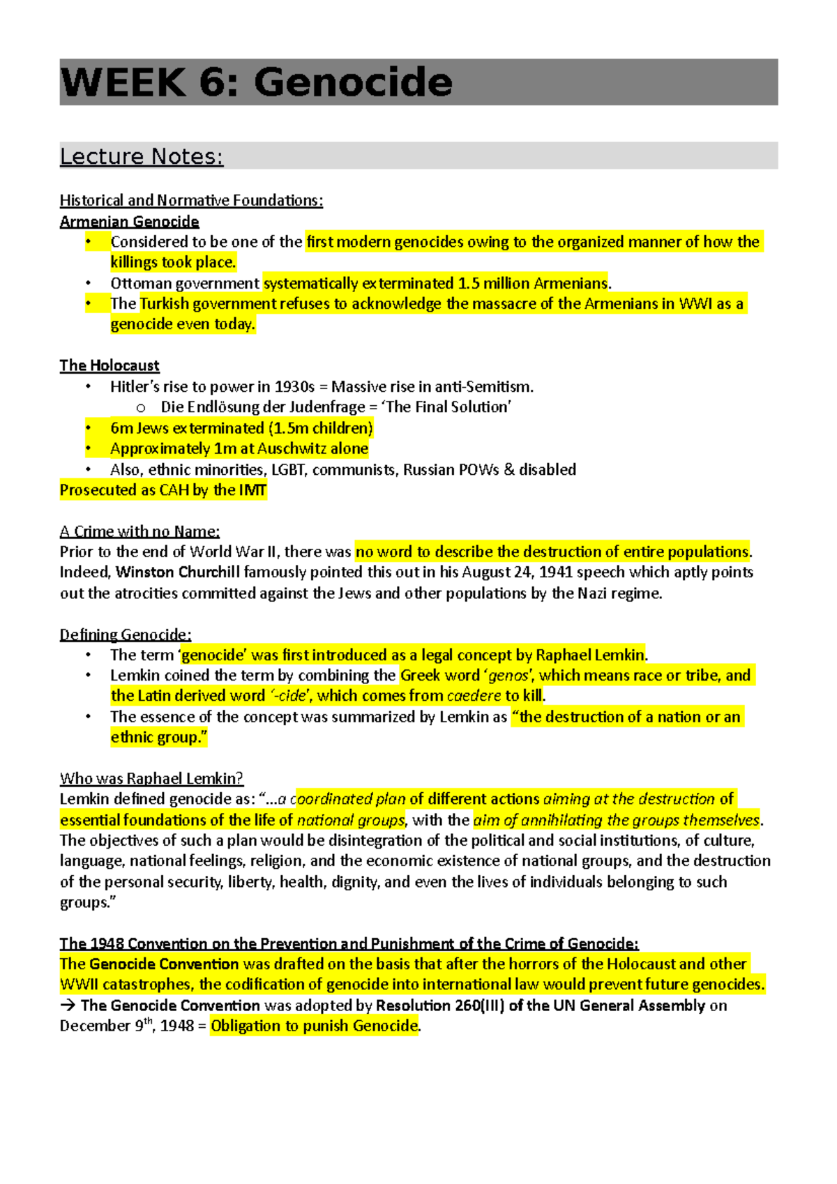 WEEK 6 ICL - Genocide Lecture Notes Overview - Studocu