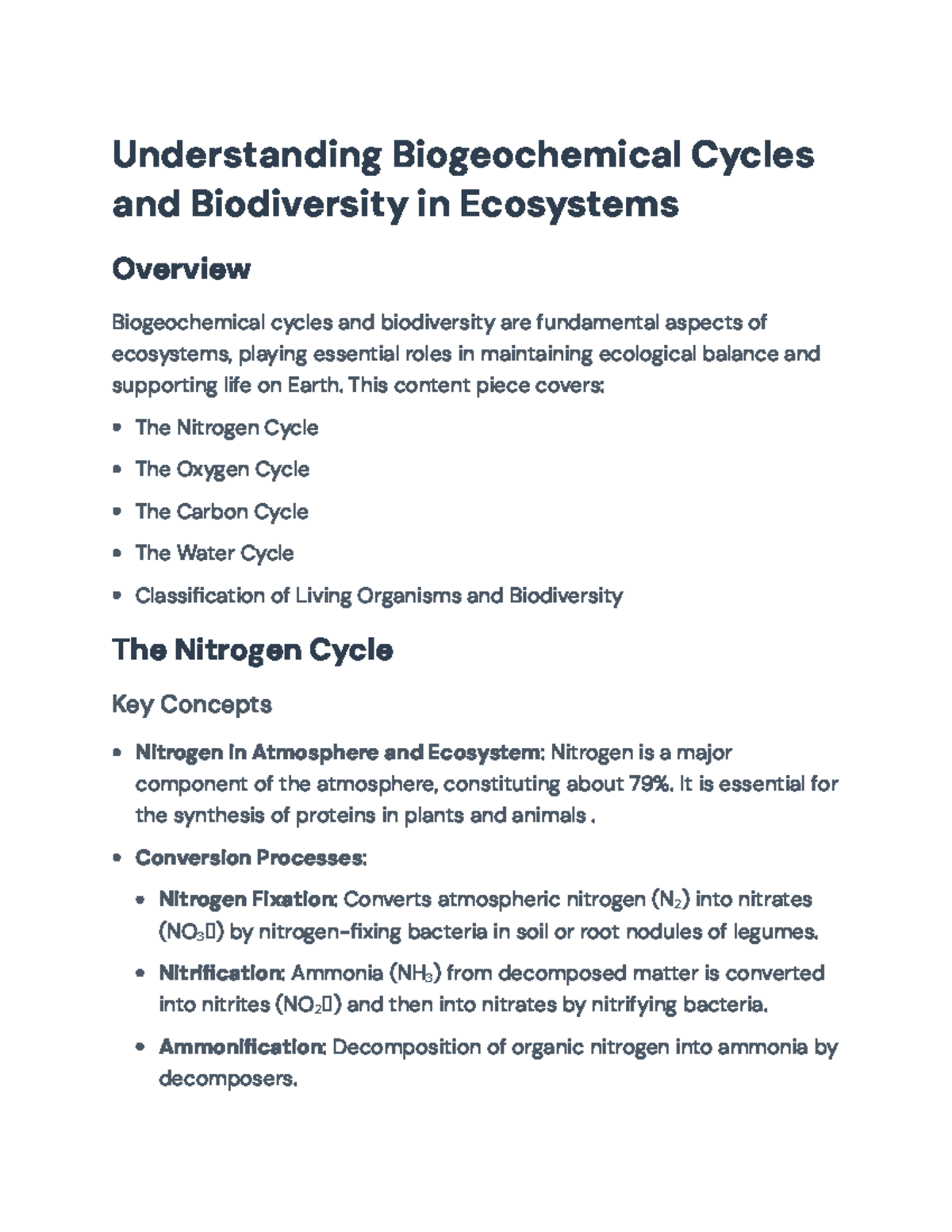 Understanding Biogeochemical Cycles and Biodiversity in Ecosystems ...