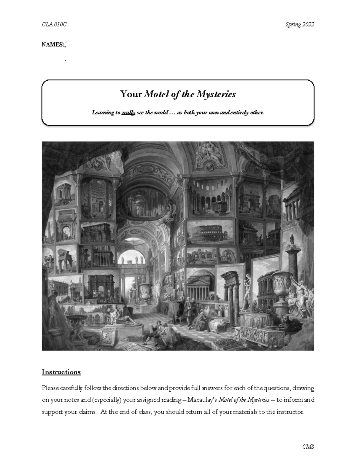 CLA 010C Spring 2022: Motel of the Mysteries Activity Sheet - Studocu