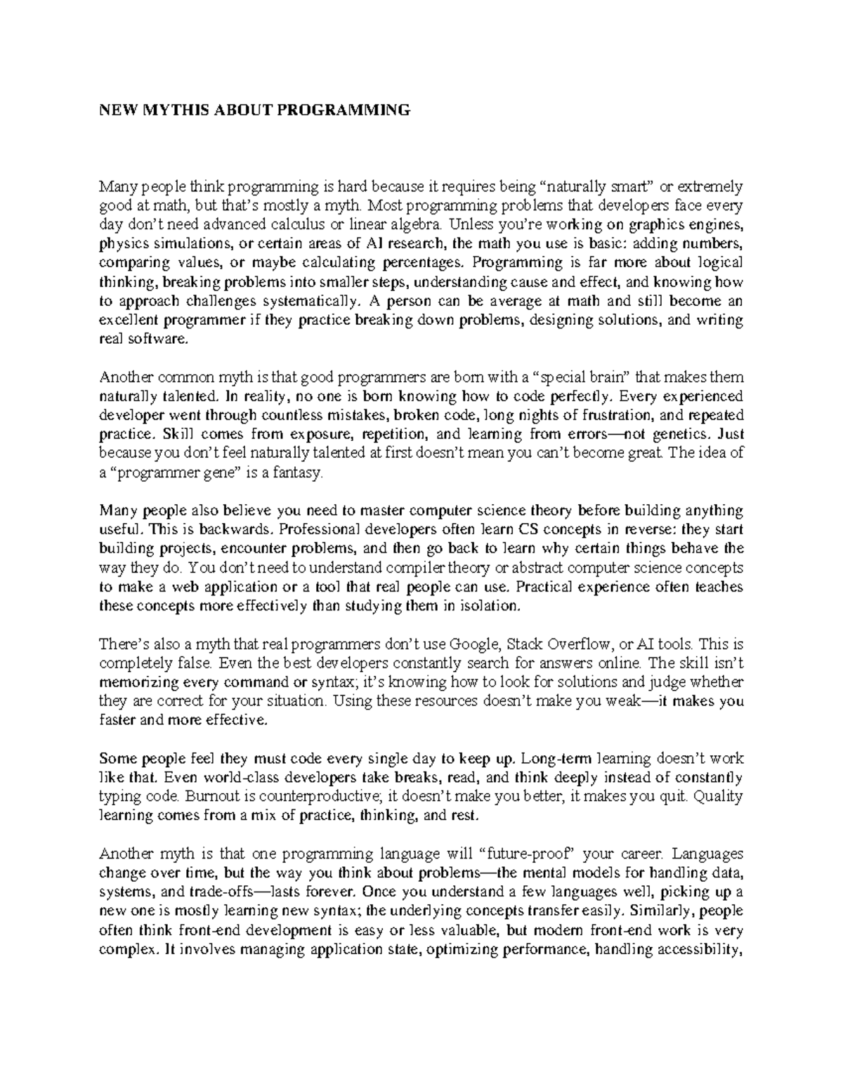 Myths About Programming: Debunking Common Misconceptions - Studocu