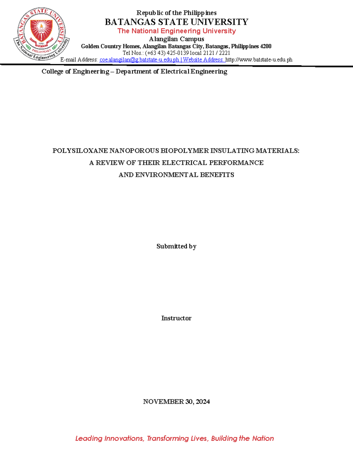 MSE Review Paper - Republic of the Philippines BATANGAS STATE ...