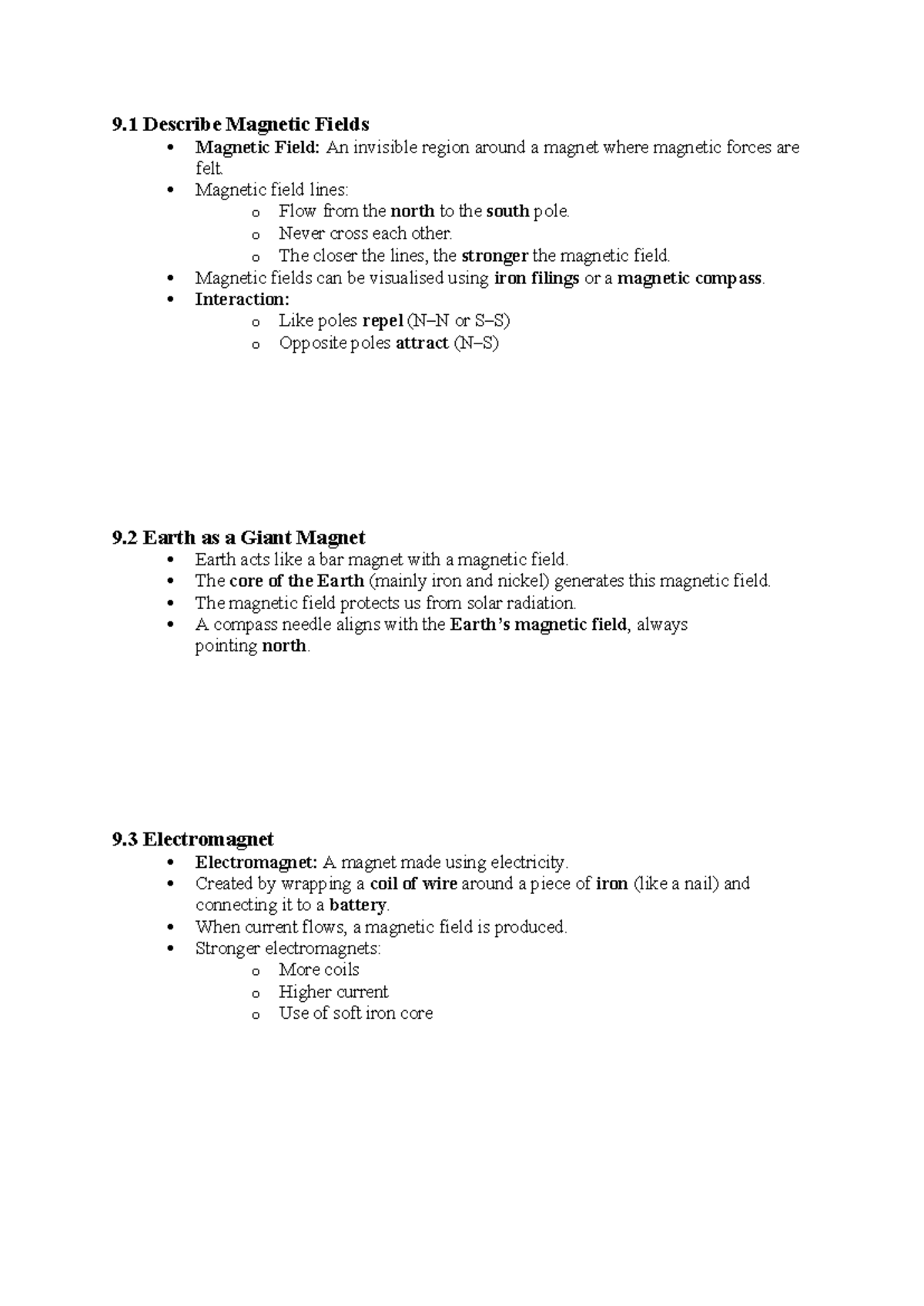 Year 8 Science Chapter 9 Notes: Understanding Magnetic Fields - Studocu