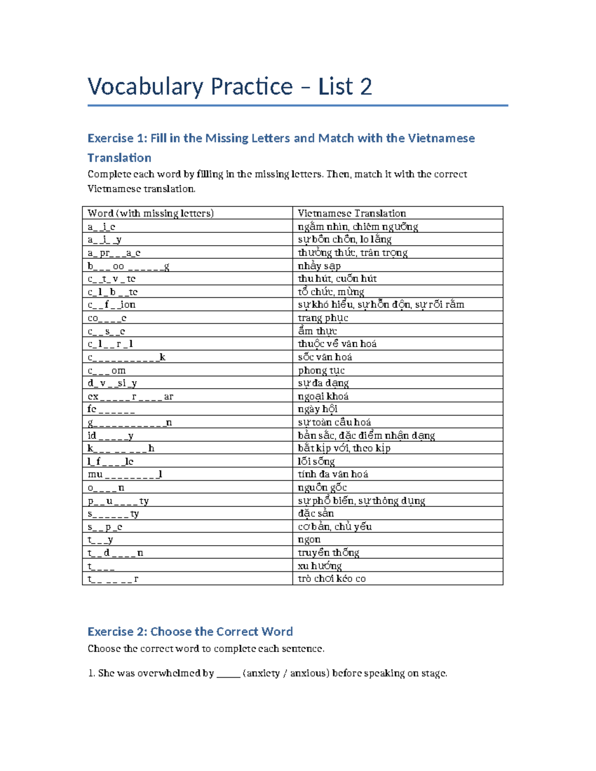 Vocabulary Unit 2 - Grade 12: Global Success Practice Exercises - Studocu