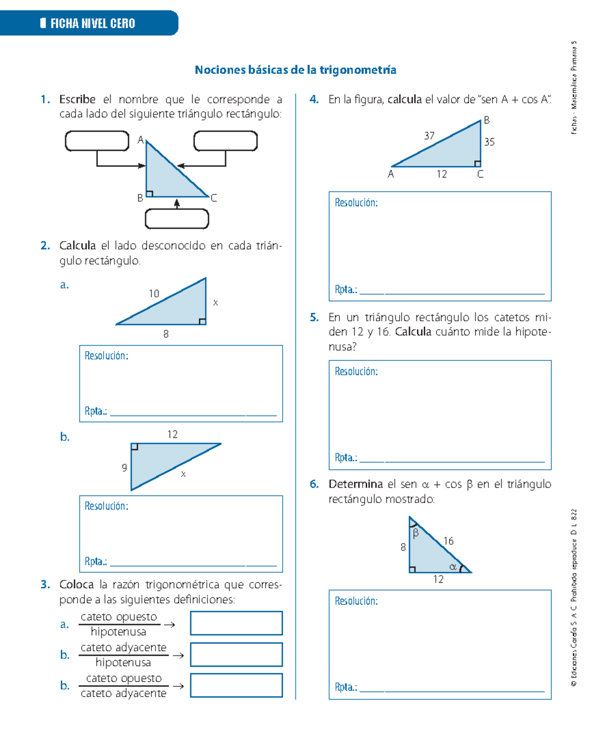 F0 Nociones básicas de la trigonometría - FICHA NIVEL CERO Fichas - Matemática Primaria 5 ...