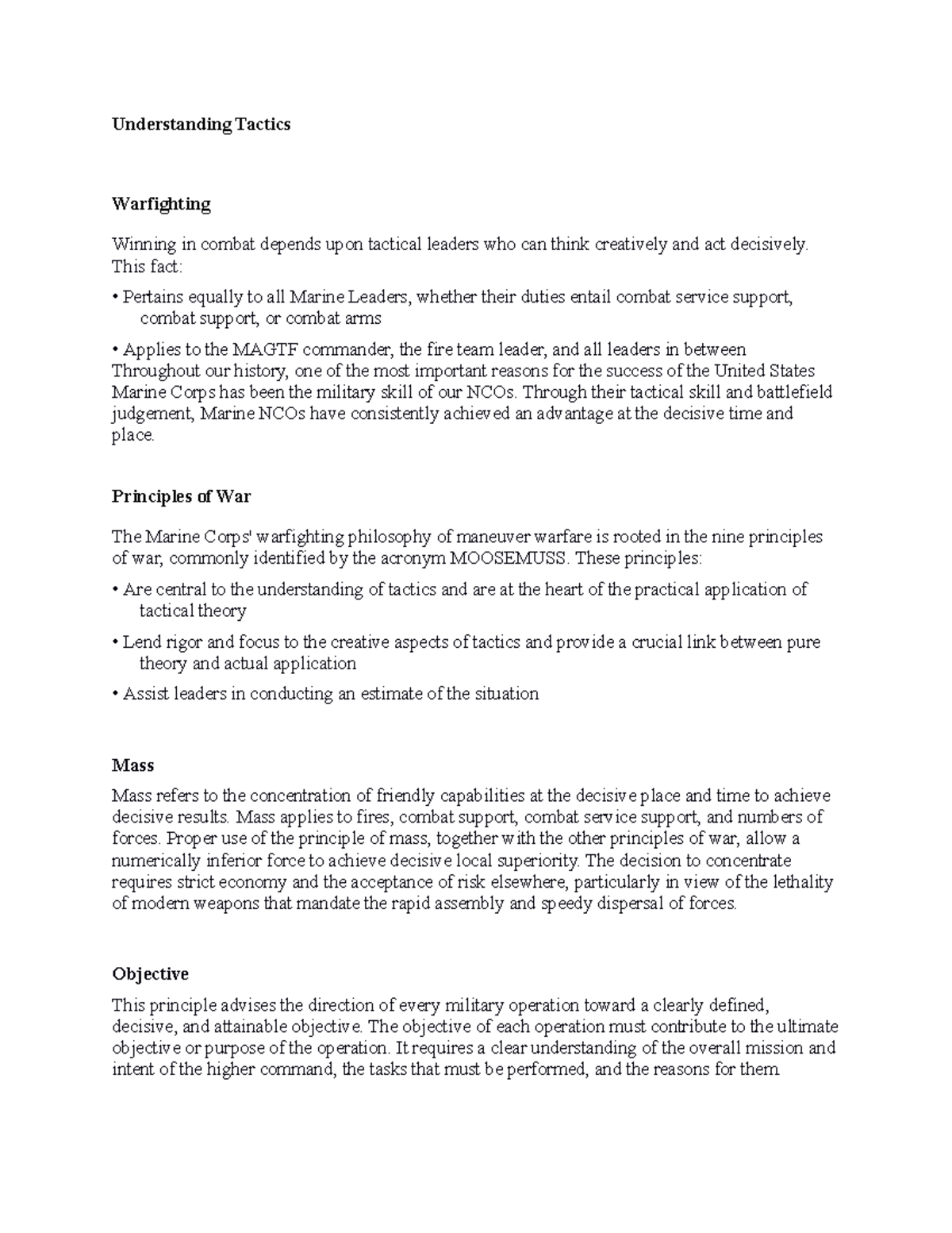 Tactical Planning: Insights from the Sgt's Course on Warfighting - Studocu