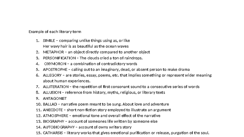 Literature Final Exam Review: Key Literary Terms and Concepts - Studocu