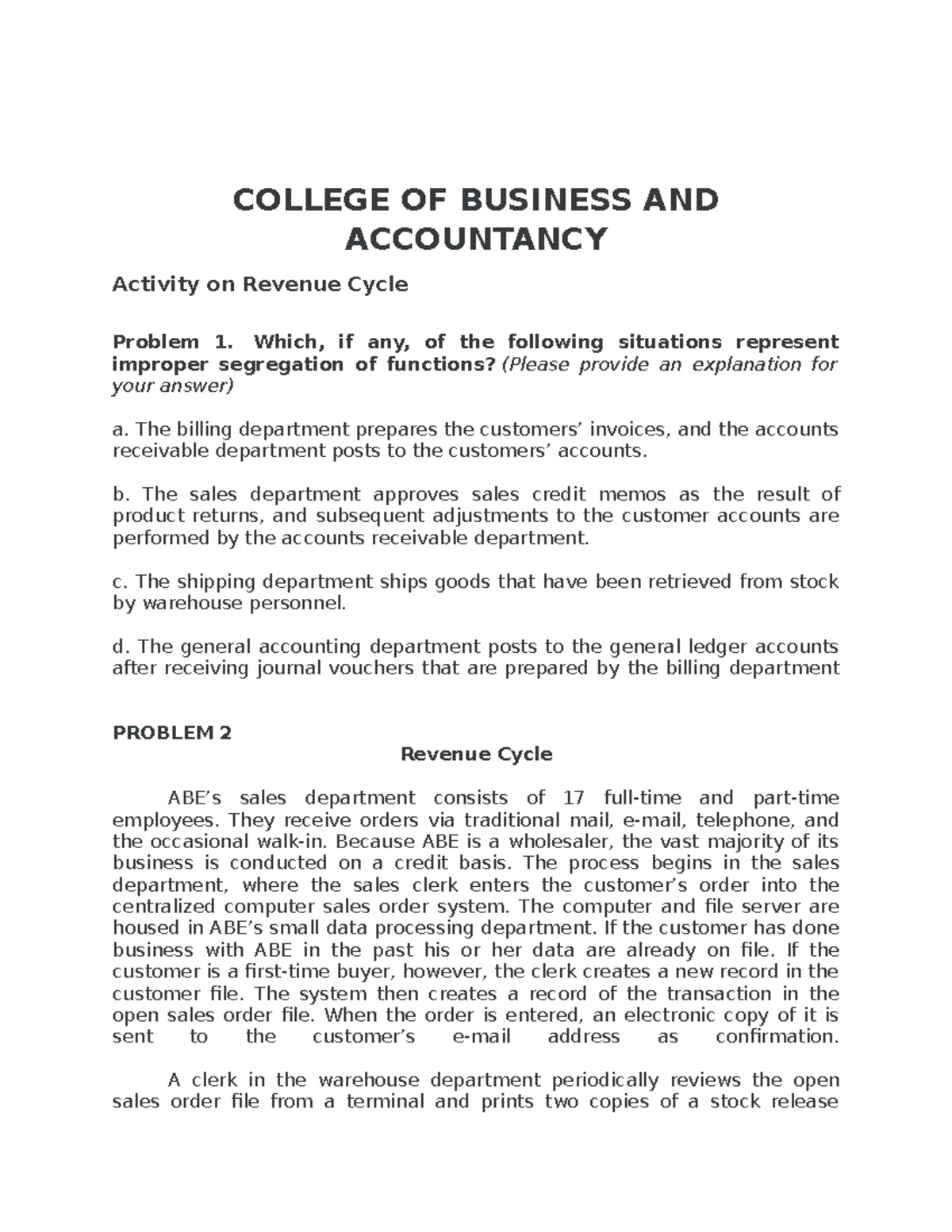 Revenue Cycle - A practice materials in creating data flow diagram and ...